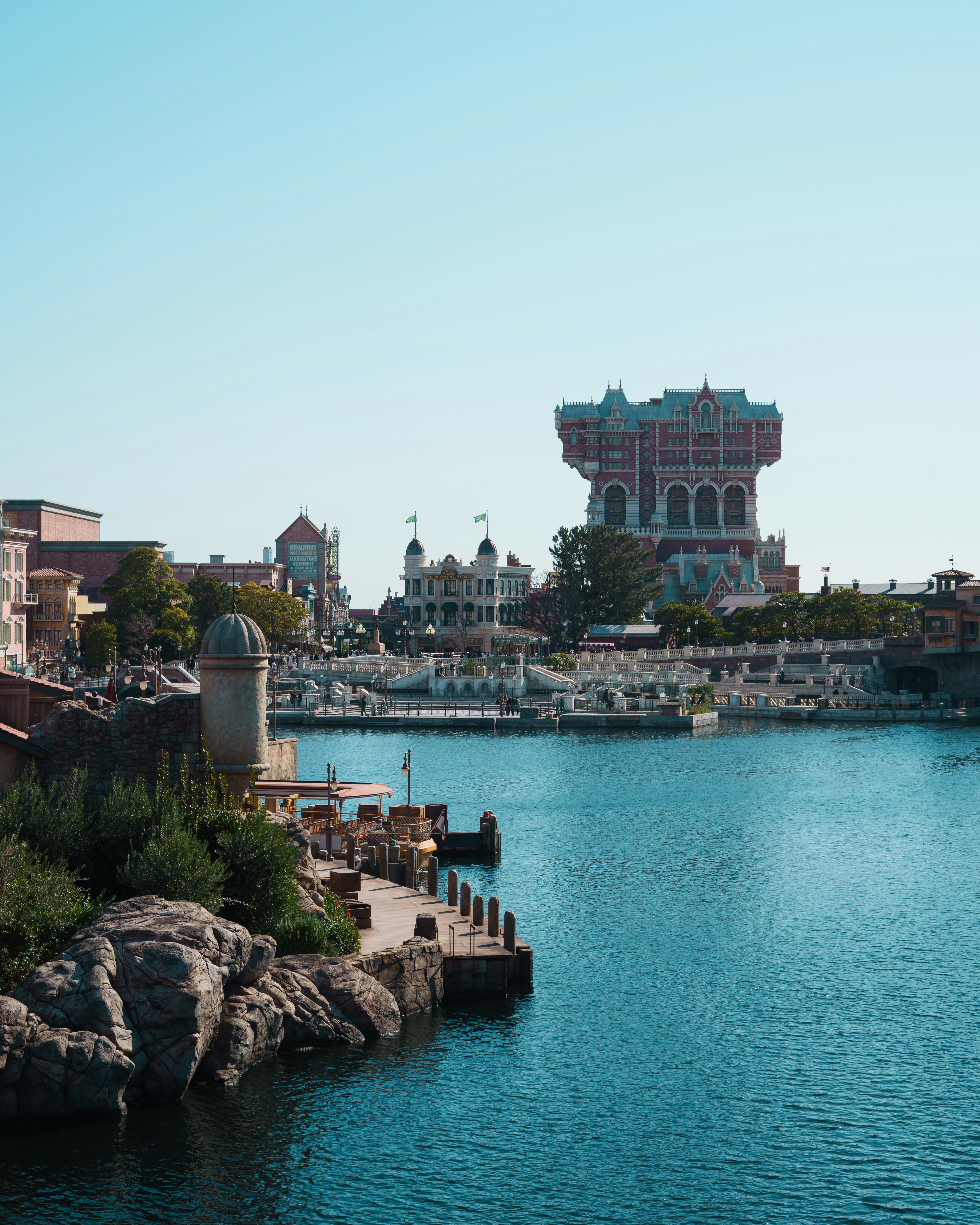 Waterfront Promenade with a Distinctive Castle-Front Building