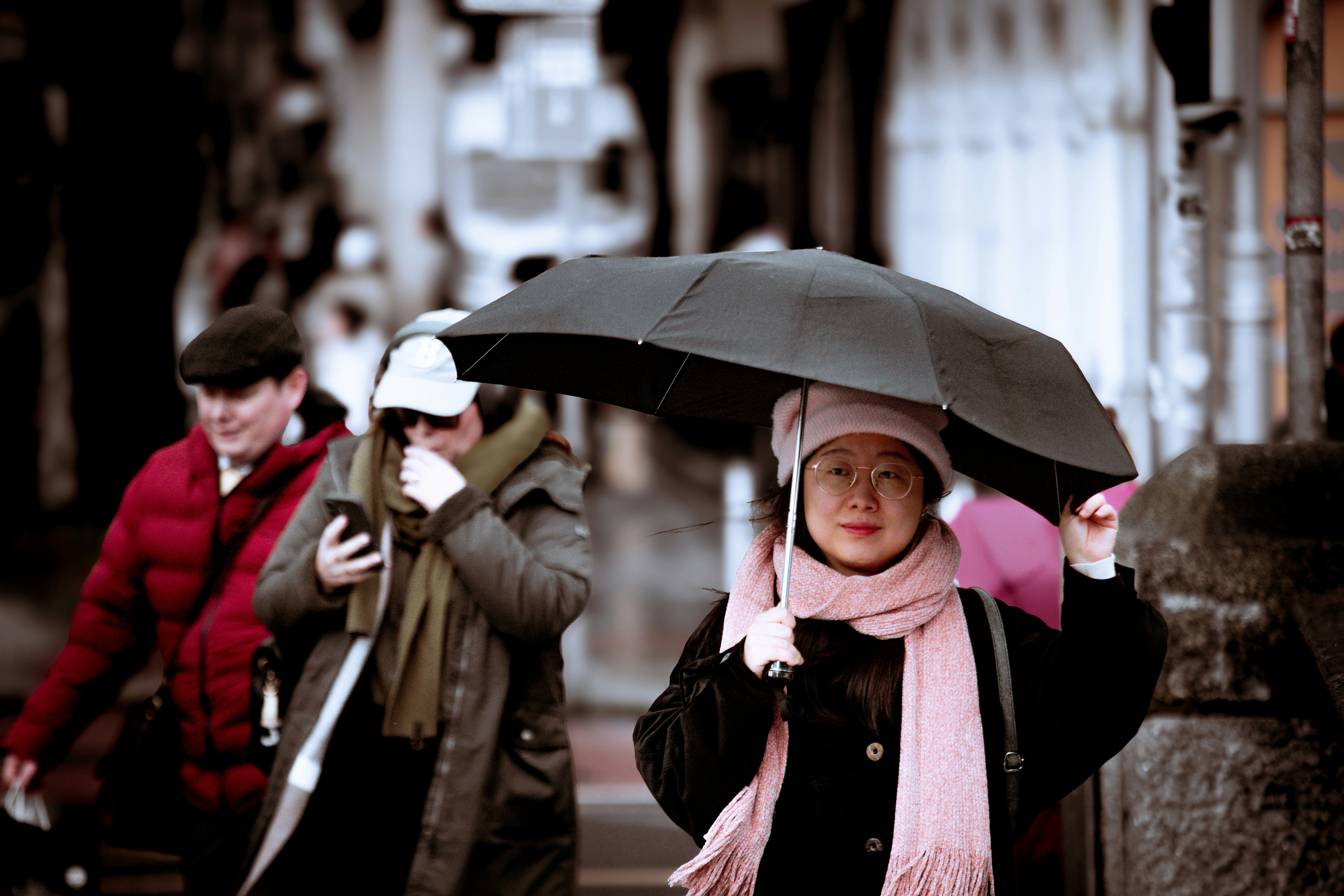 Umbrella Moment: Street Portrait in Gentle Rain