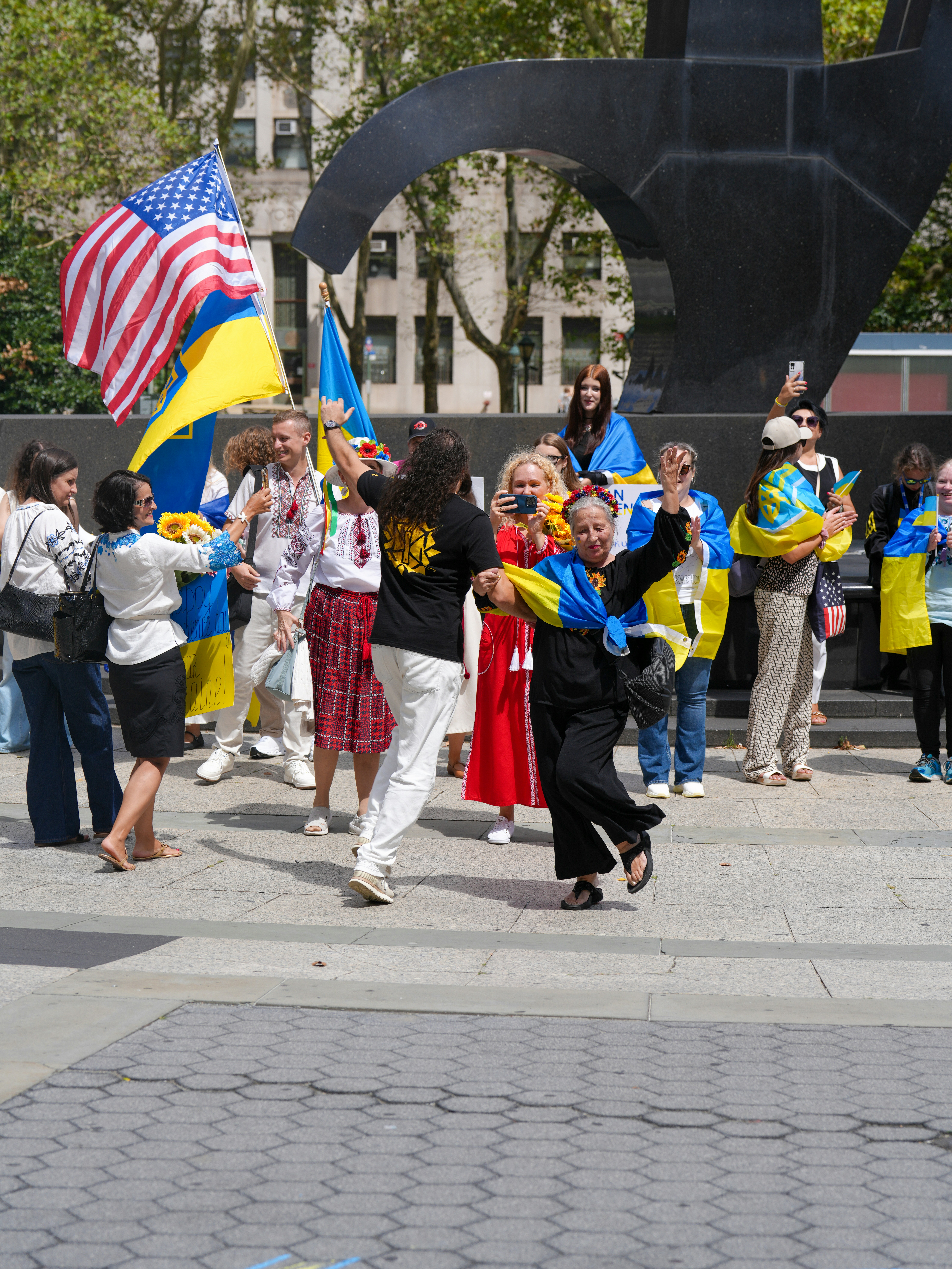 Dancing in Union Square: A Ukrainian Flag Welcomes a City Rally
