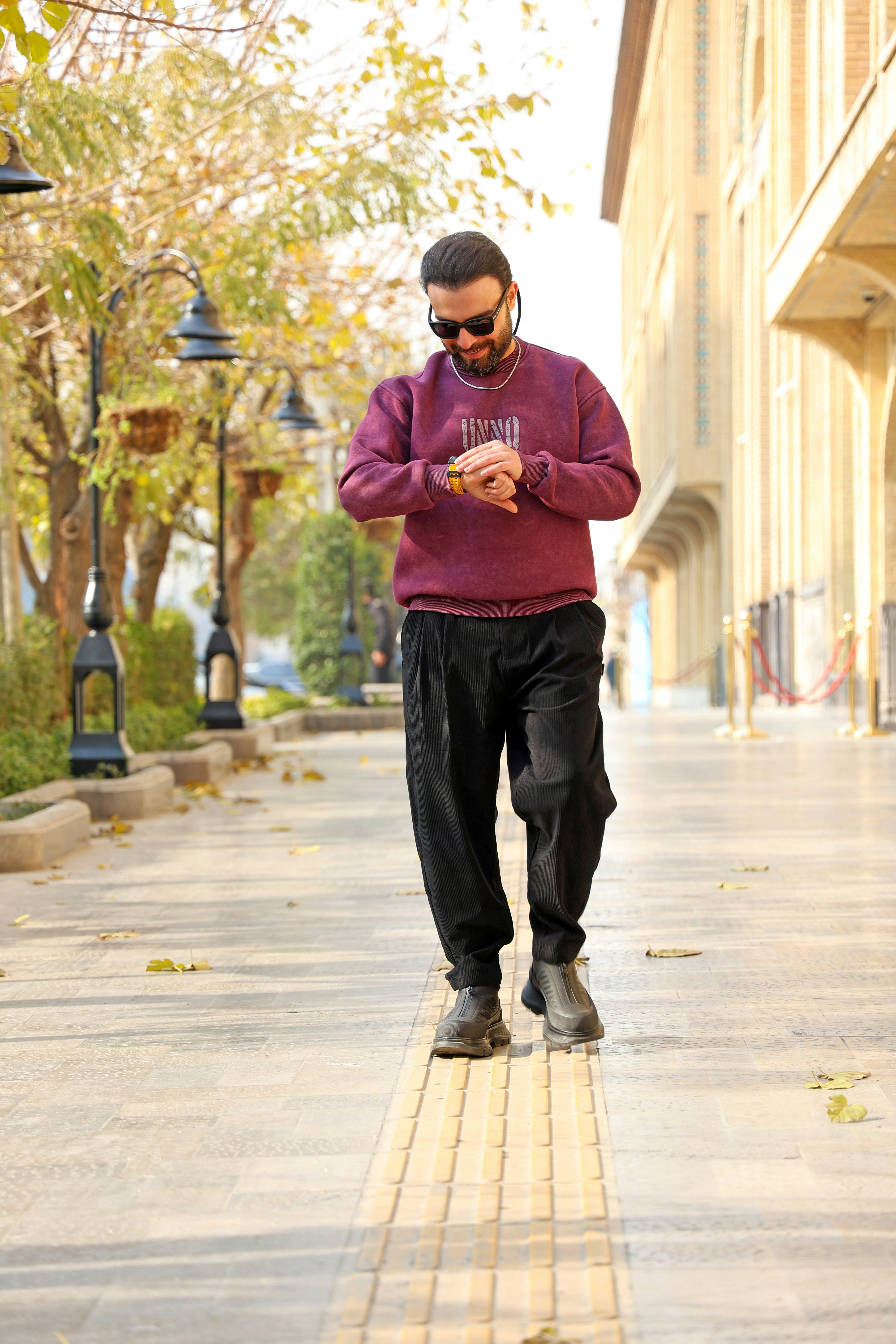 Midtown Stride: A Quiet Moment in Colorful Autumn