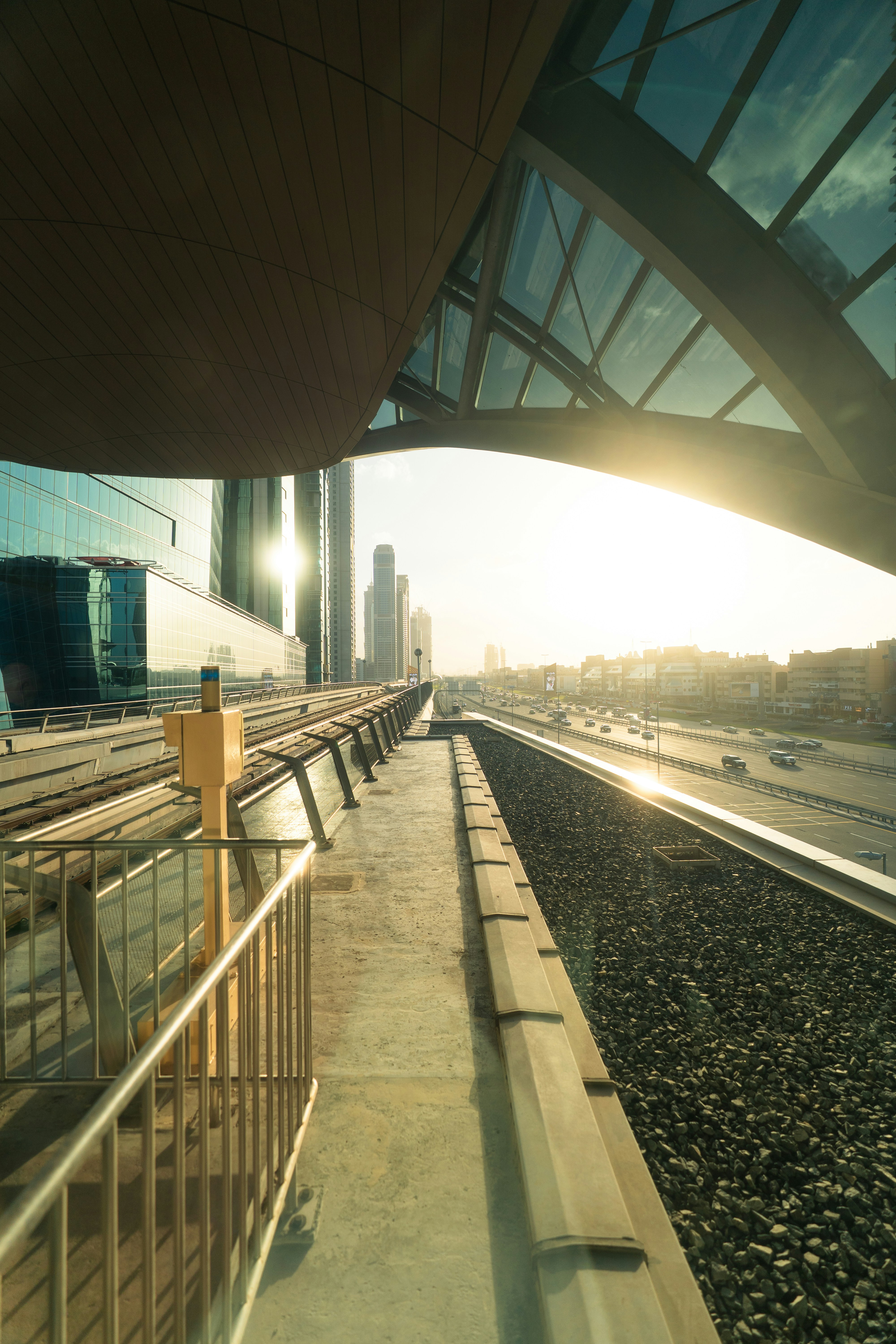 Sunlit Railwalk Overlook at the City Edge
