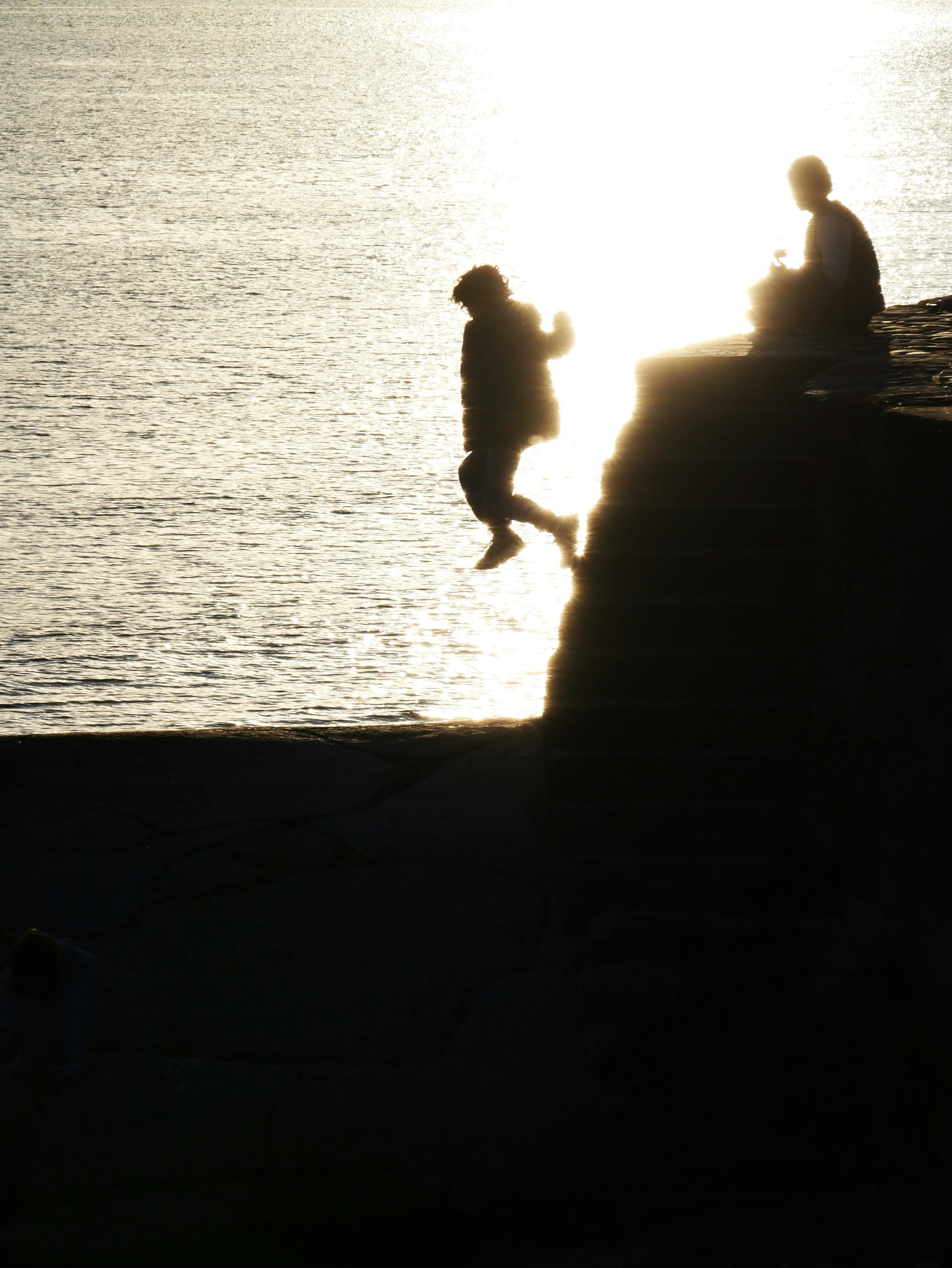 Silhouetted Leap: A Jump by the Water’s Edge at Sunset