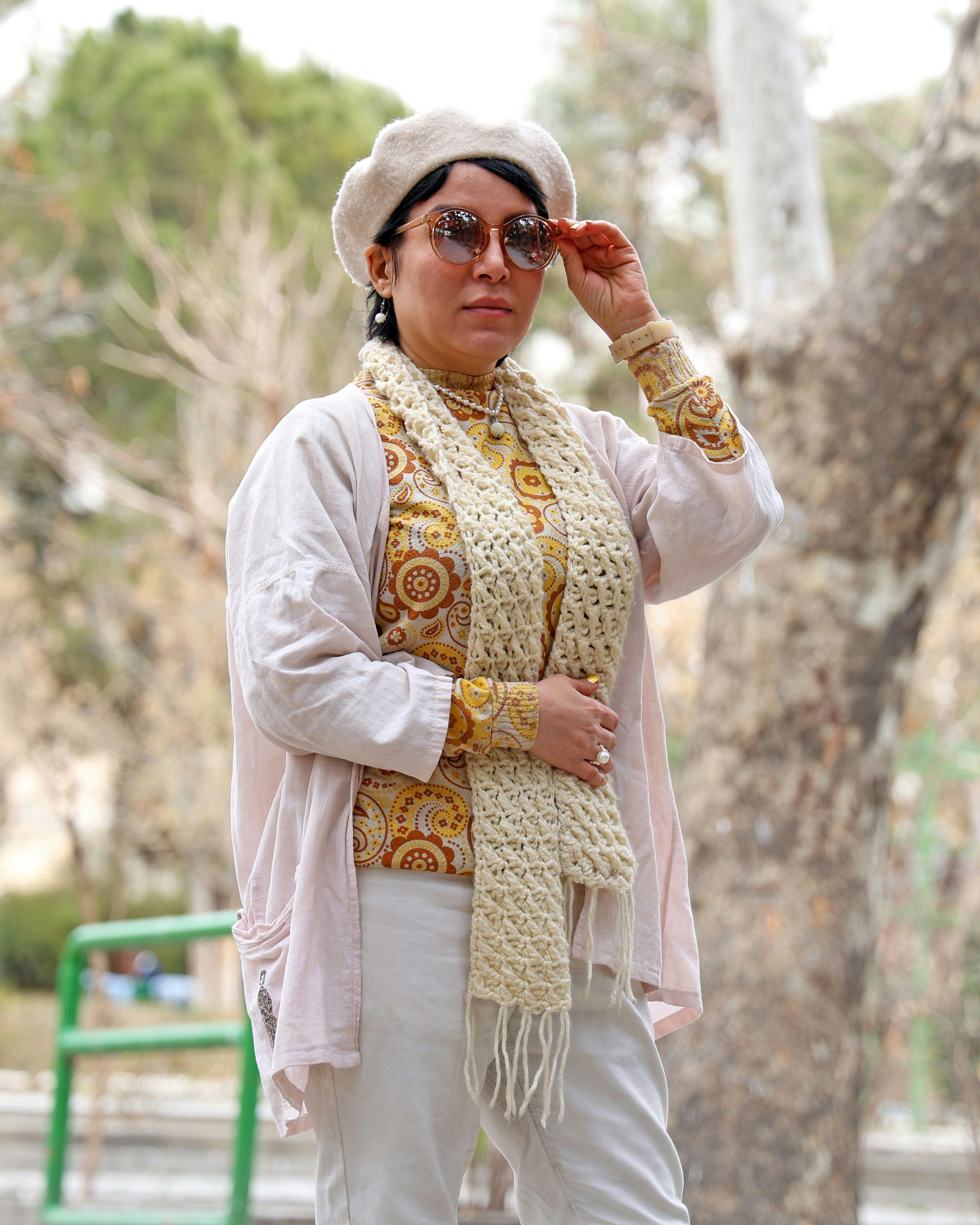 Graceful Portrait in Soft Tleece: A Woman in Vintage-Inspired Attire