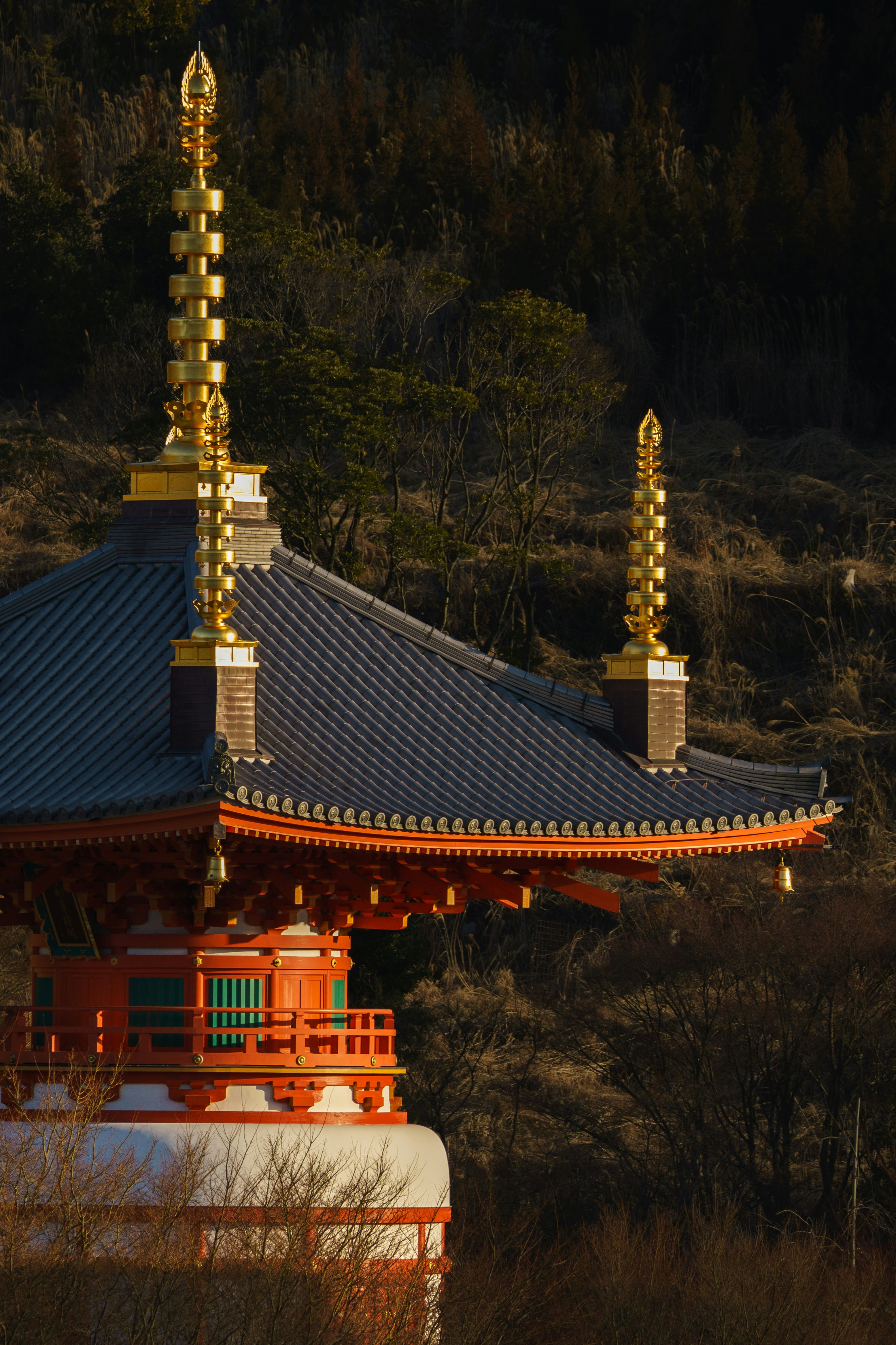 Golden Finials Crown the Painted Temple Roof