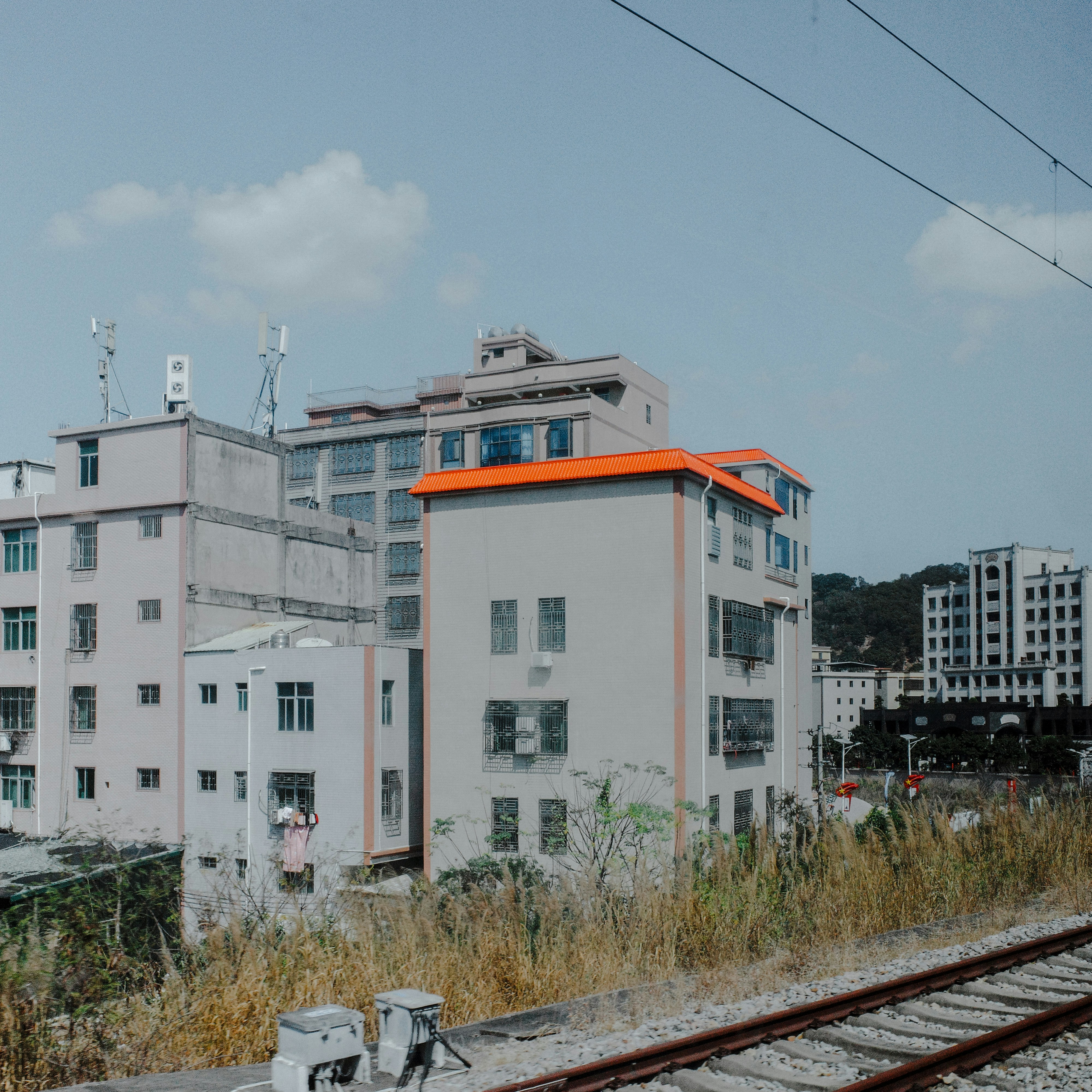 Urban Railscape under a Powder-blue Sky