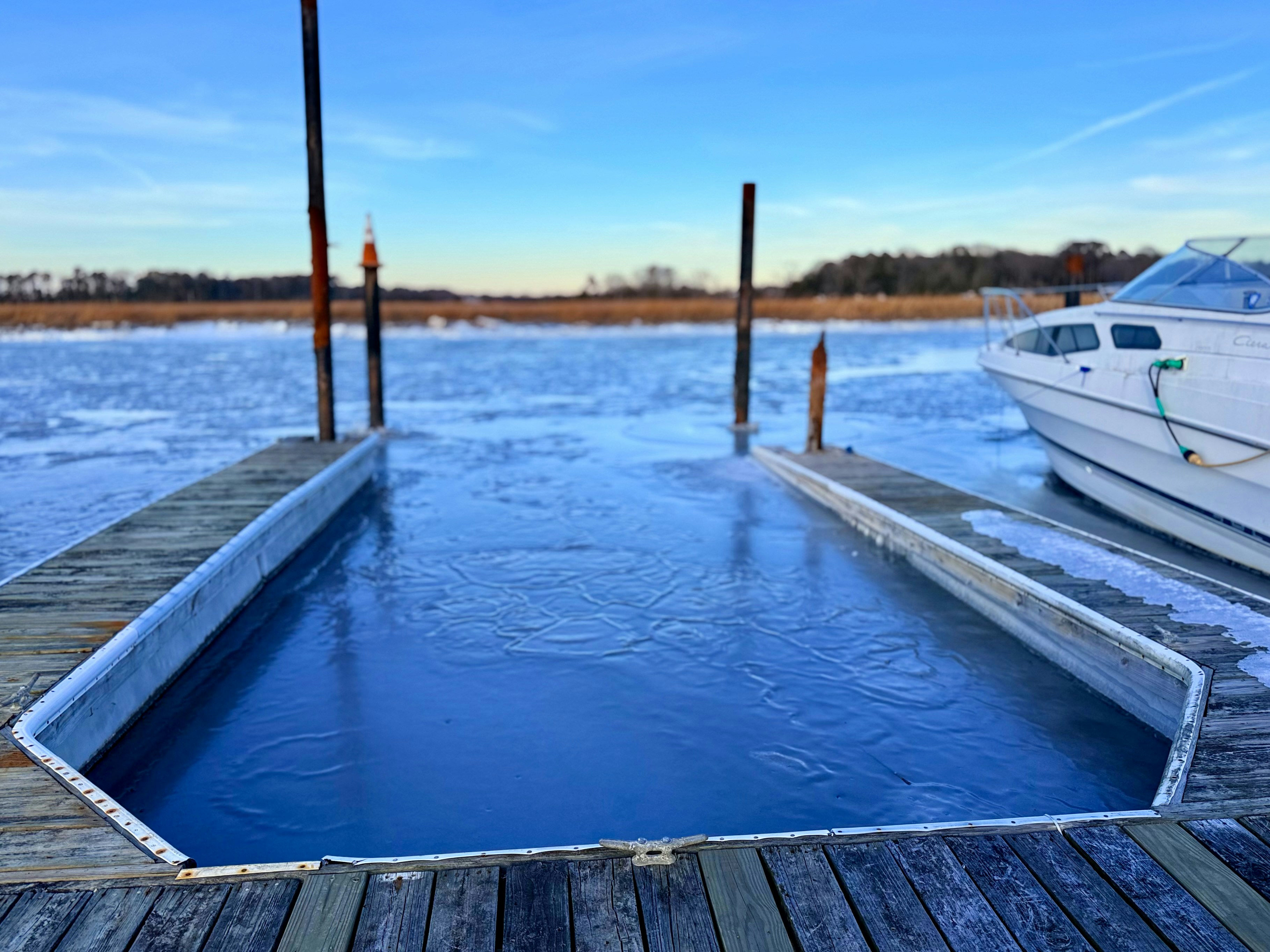 Winter Blue Reflections at a Quiet Dock