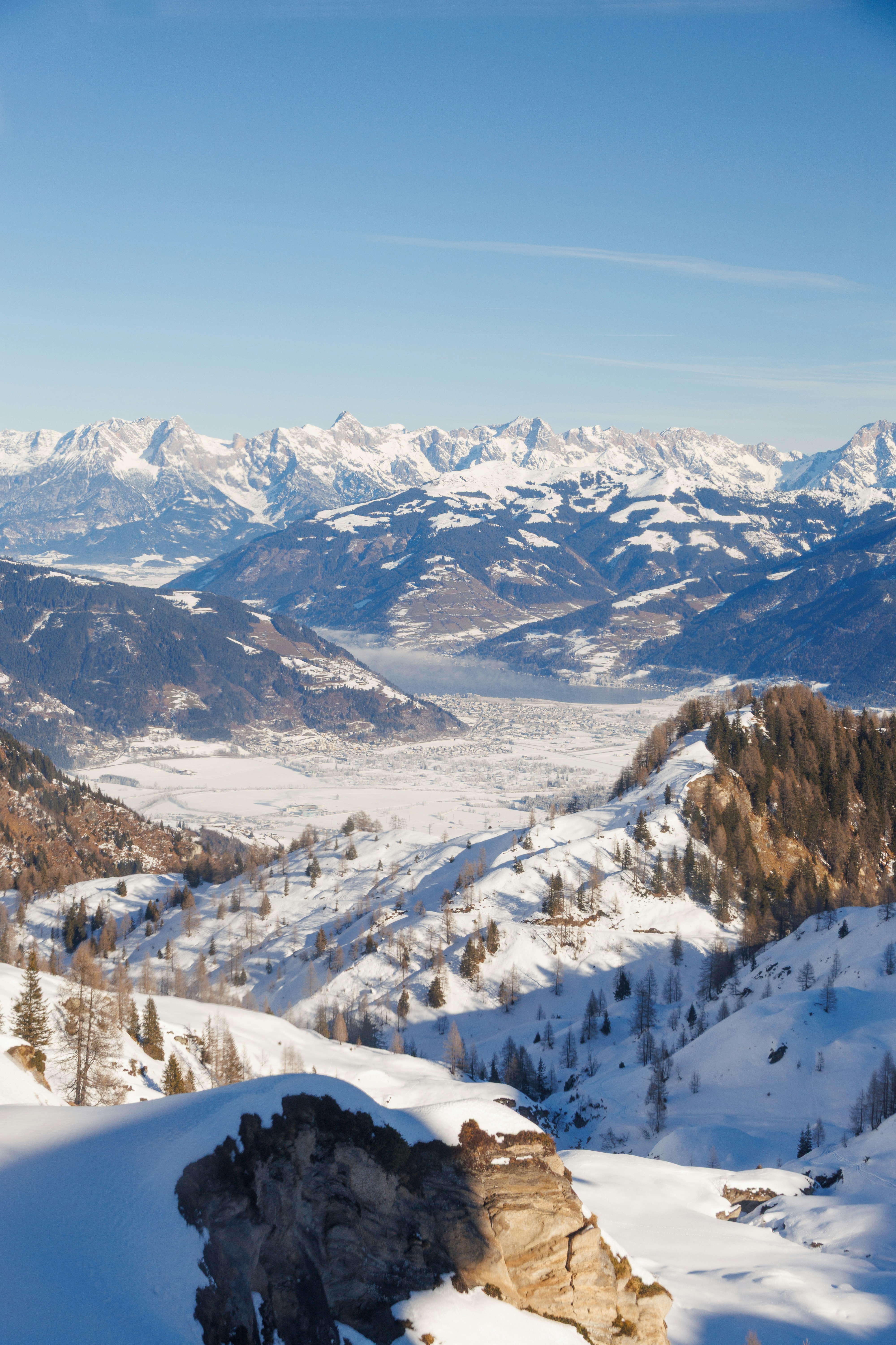 Snowbound Ridge: A Mountain Valley Basks in Winter Light