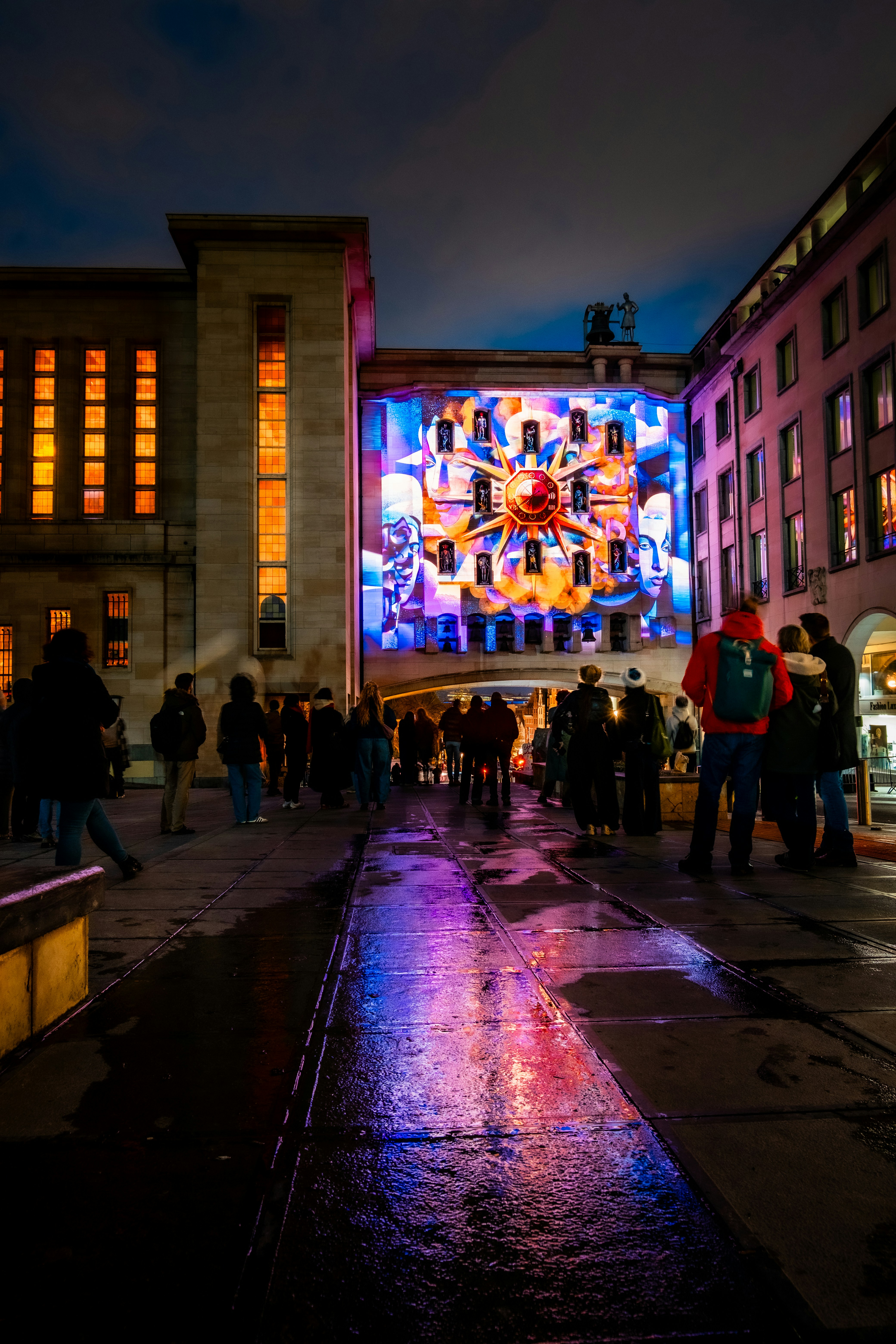 Urban Night Lightshow: A Colorful Mosaic on the Facade