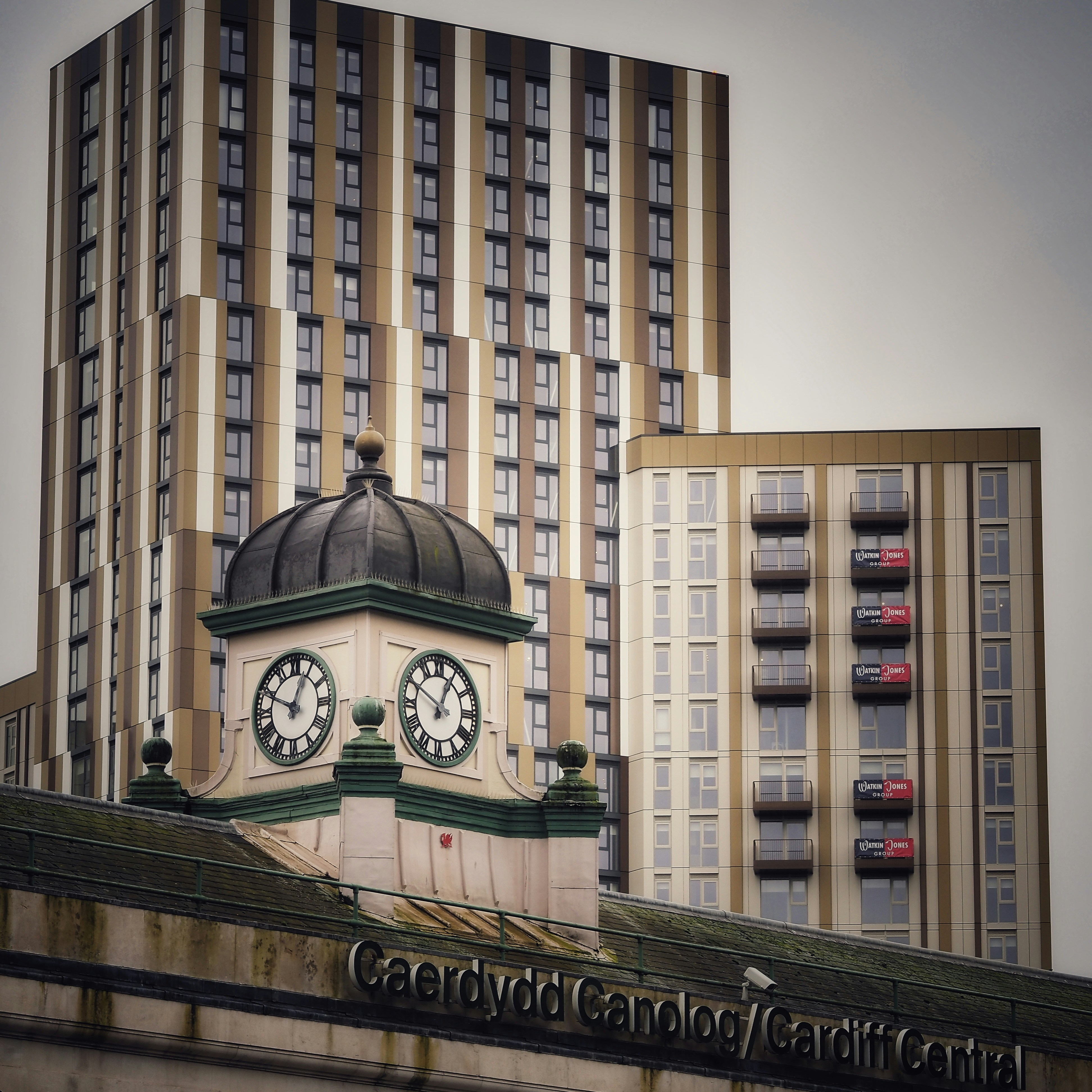 Clock Tower Crowned by Towers: Urban Facade in Cardiff