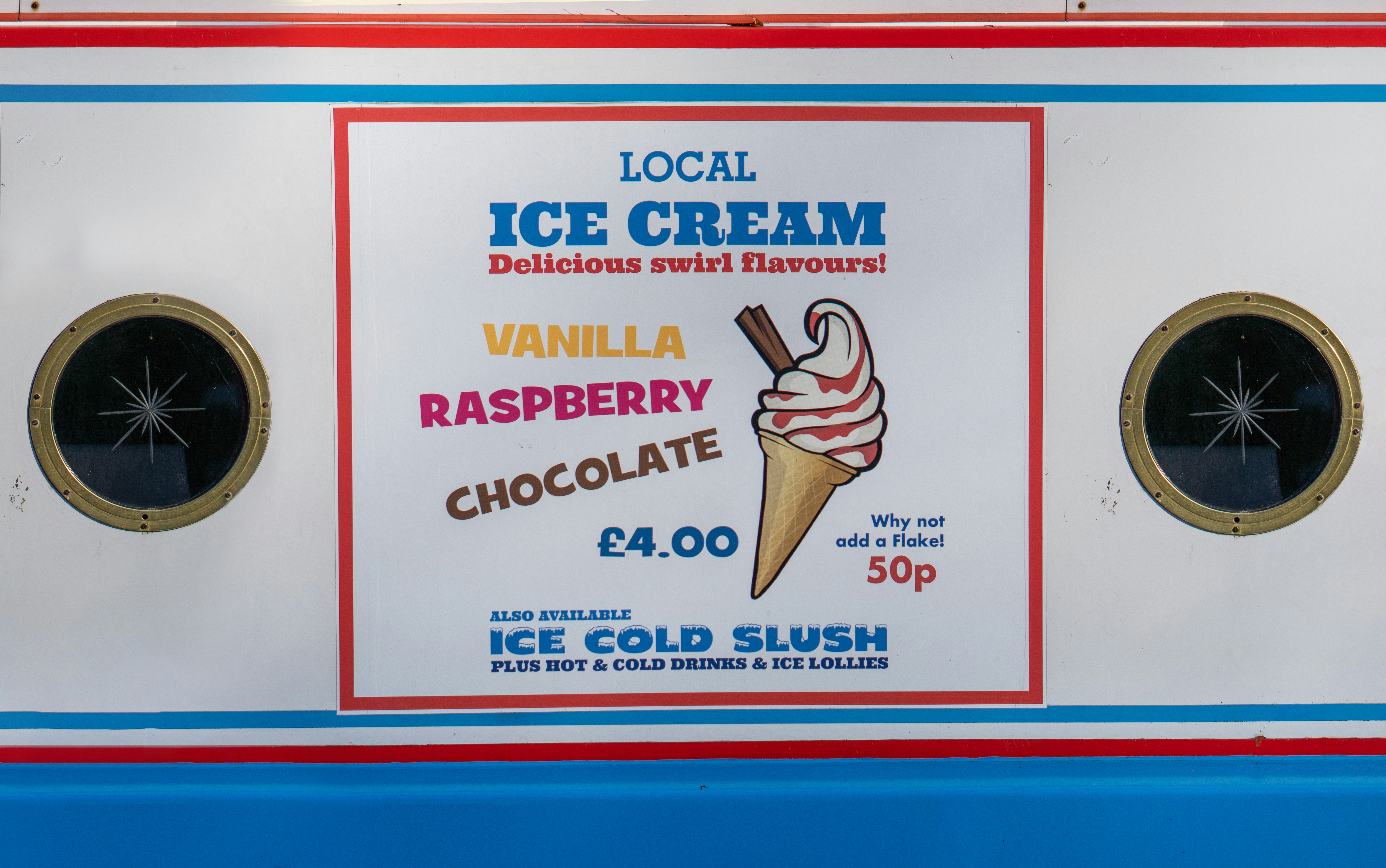 Ice Cream Stand Signboard on a Bright Floating Vessel