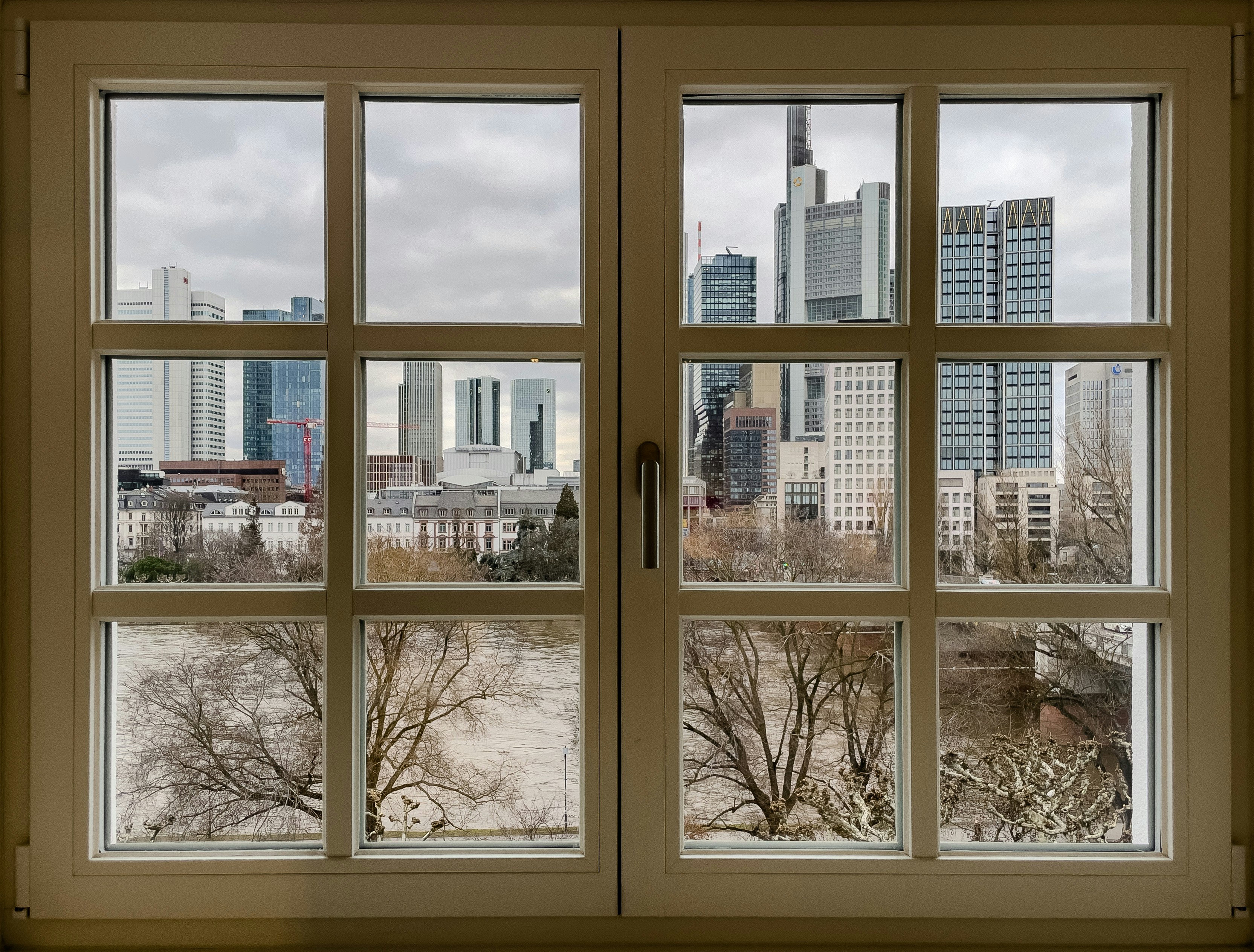 Urban Frame: Cityscape through a Symmetrical Window
