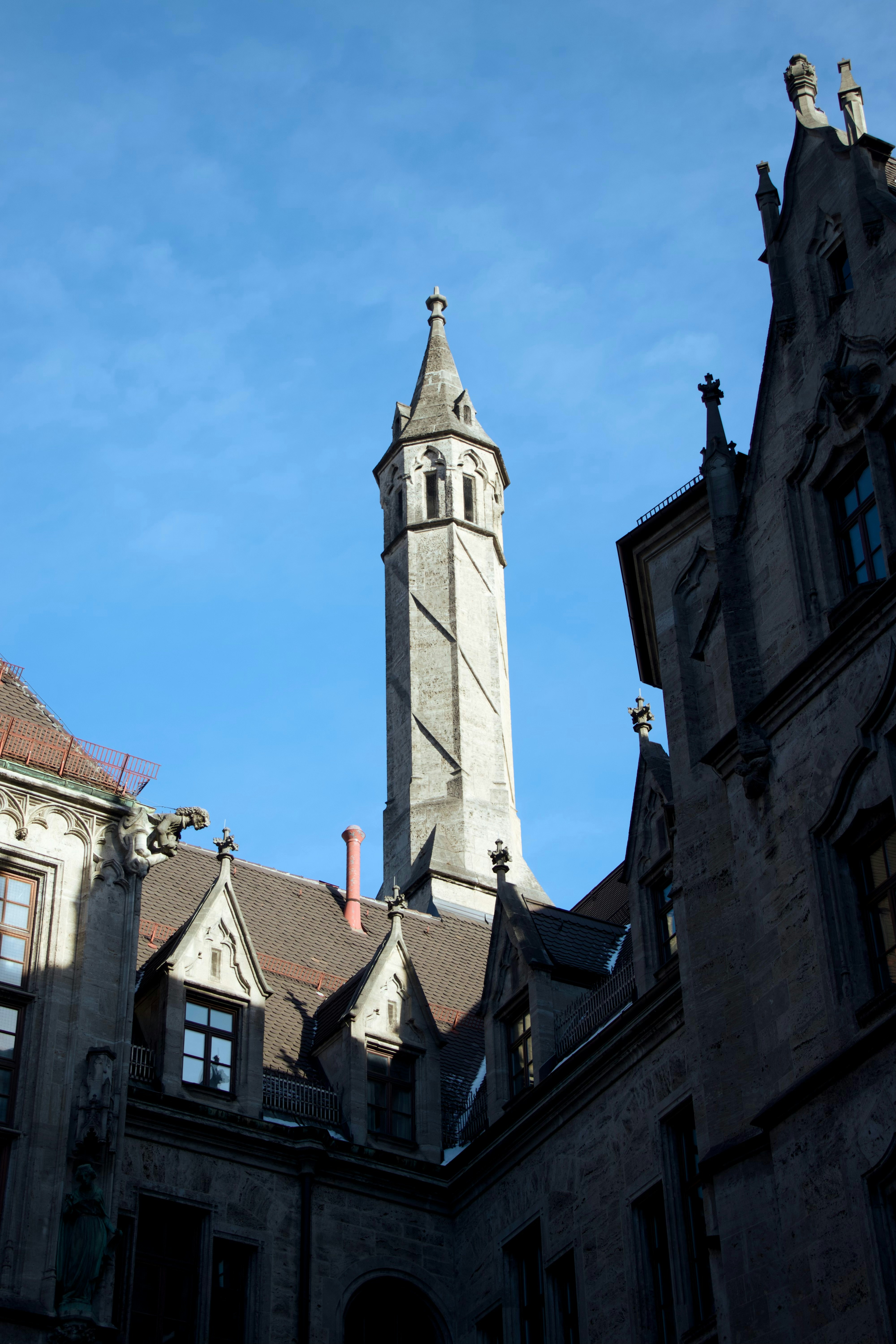 Blue Sky Over Gothic Courtyard Tower