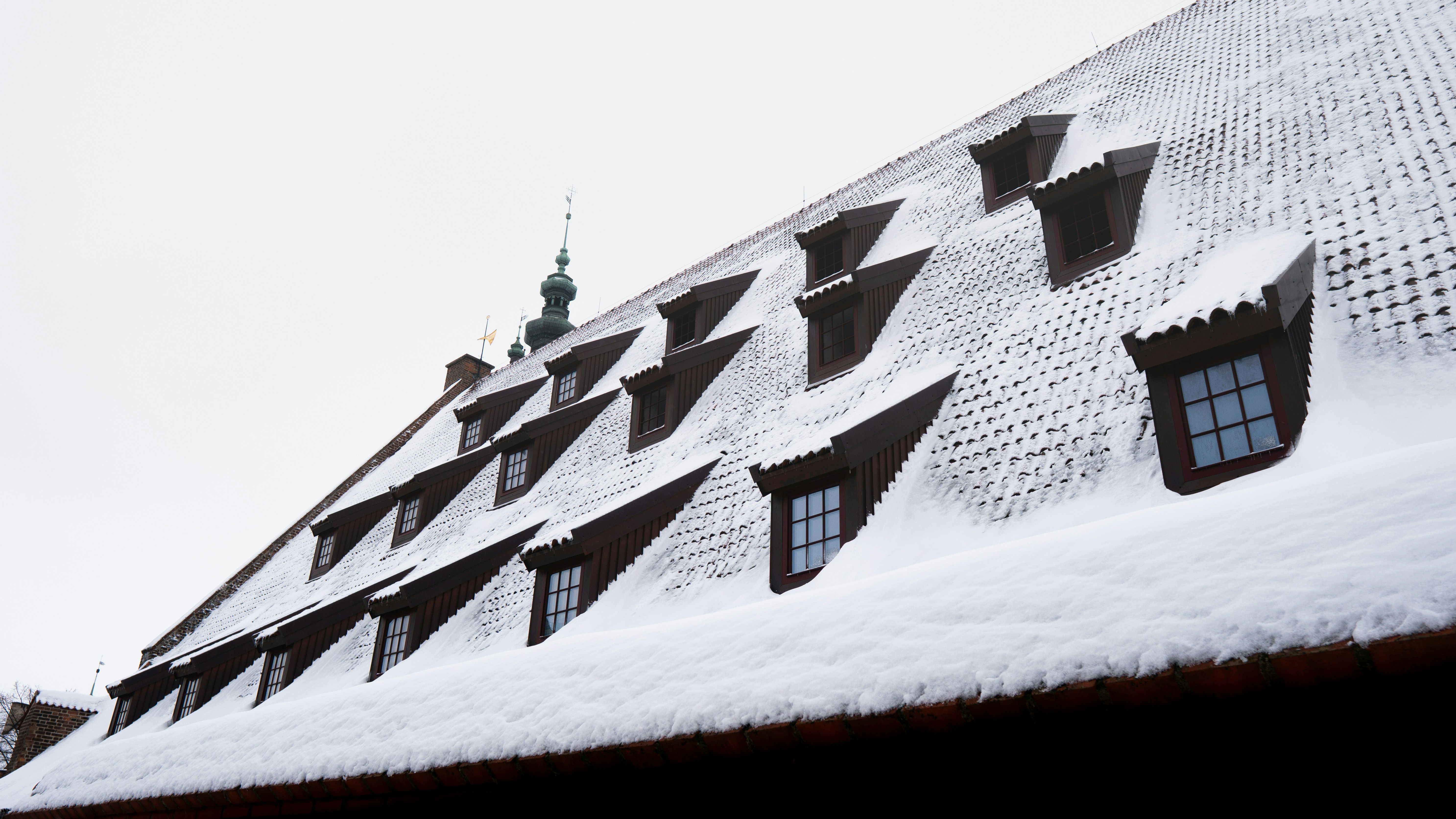 Snow-Blanketed Roof Lines Under a Pale Sky