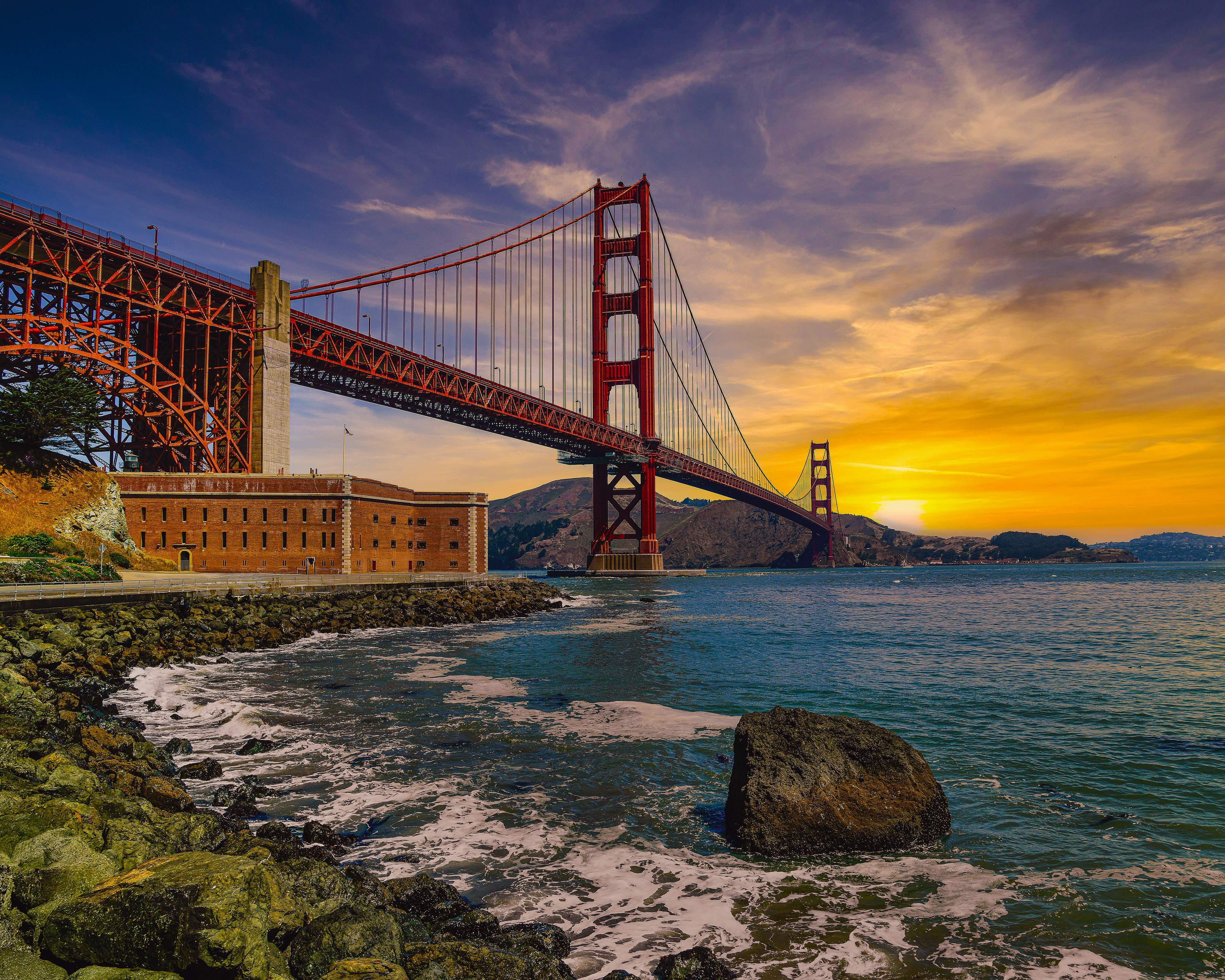 Sunset Over the Golden Gate: Rails, Rock, and Ribbon of Steel