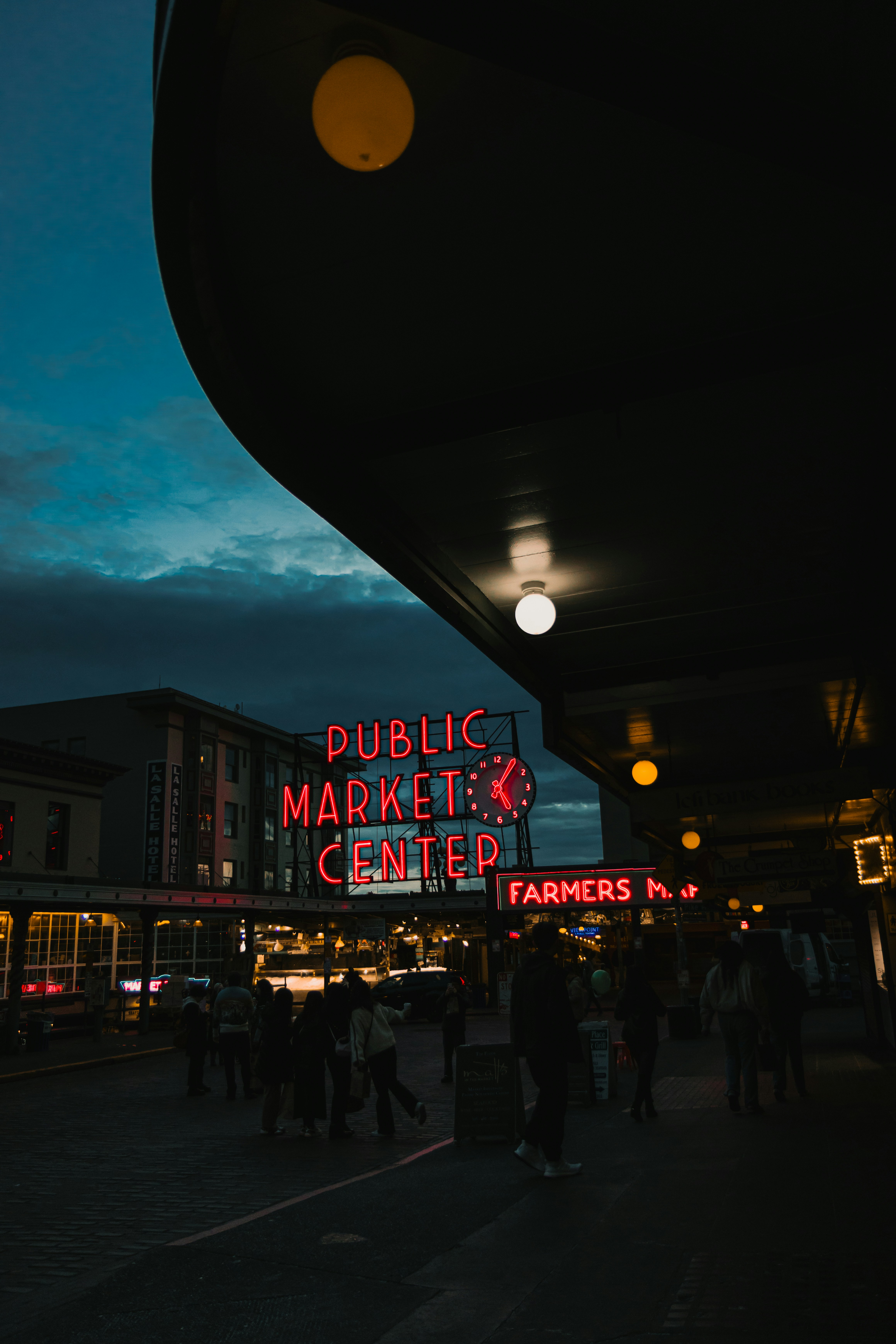 Neon Signage at Evening Market: Public Market Center