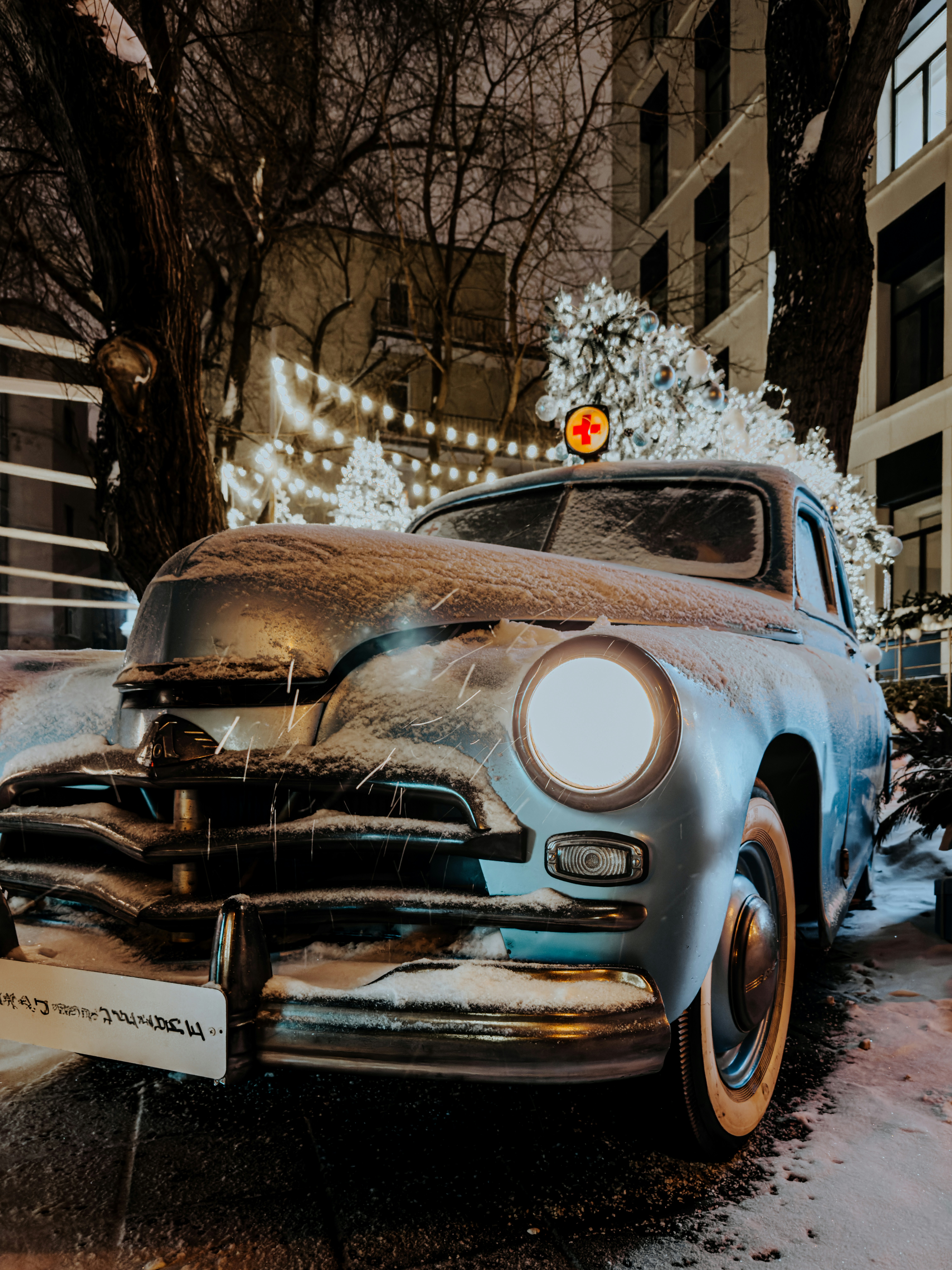 Frozen Chrome: A Retro Truck in Neon Snow