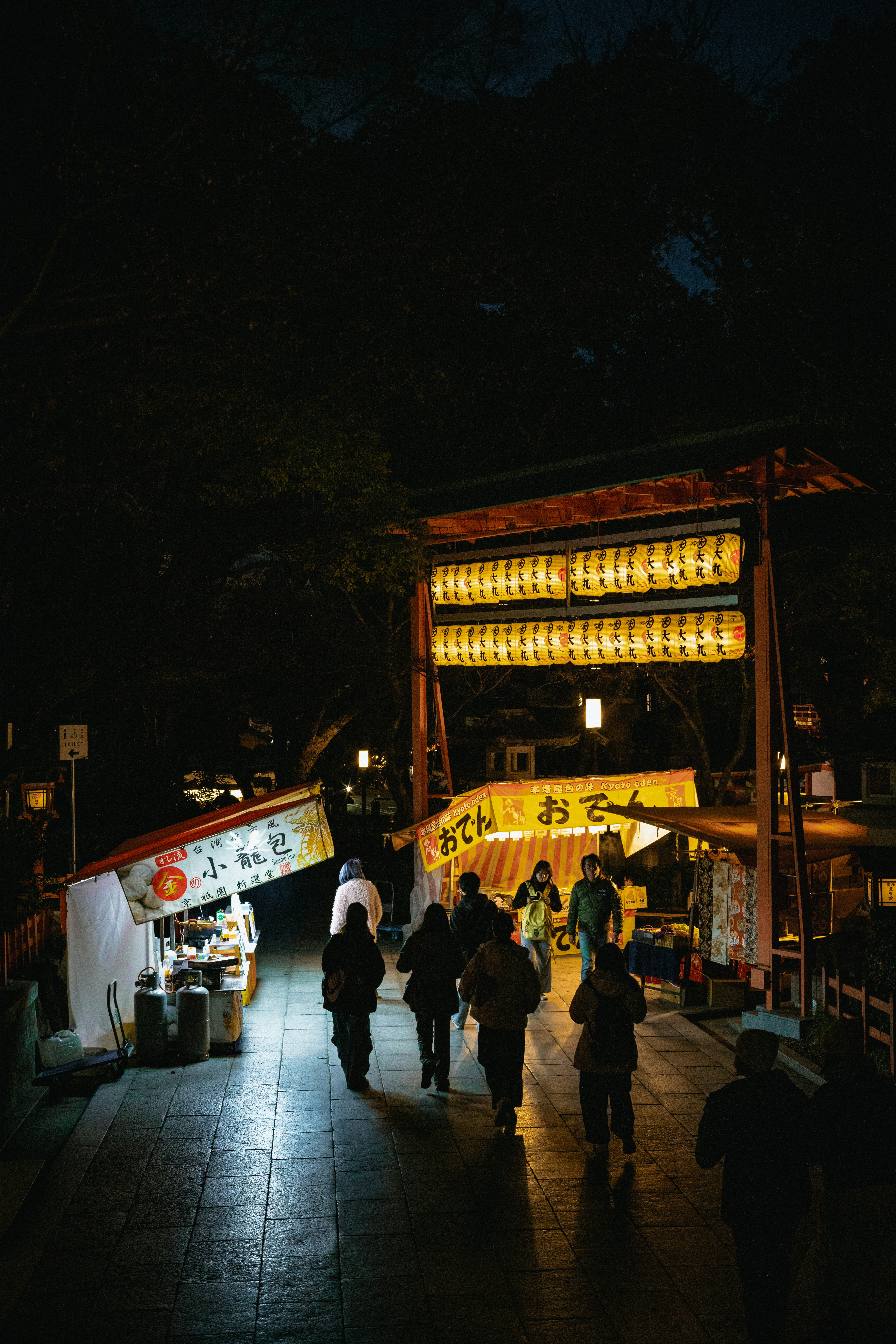 Lantern-lit Street Moments: Night Market at a Shrine Gate