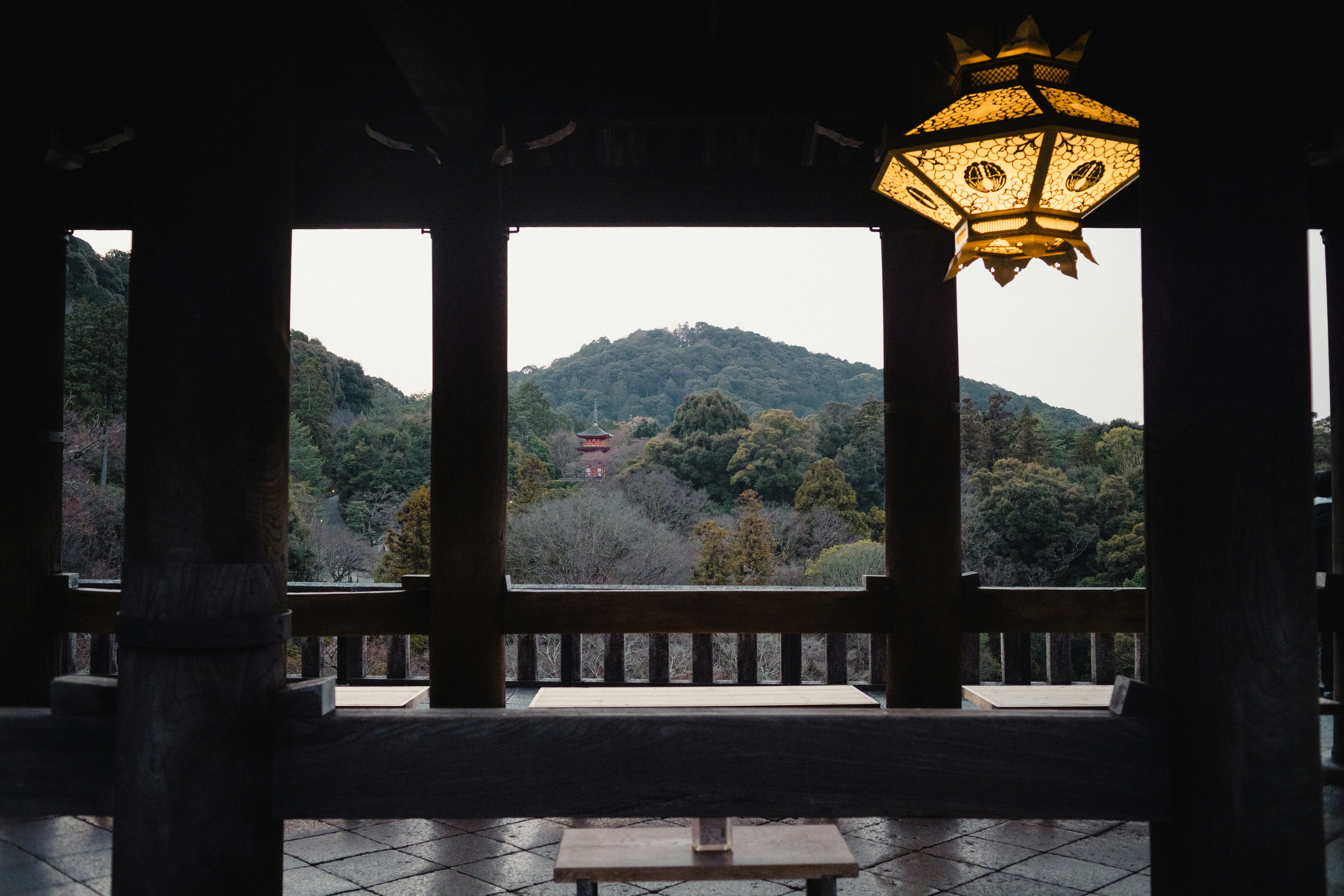Through the Temple Lantern: Framing the Distant Pagoda