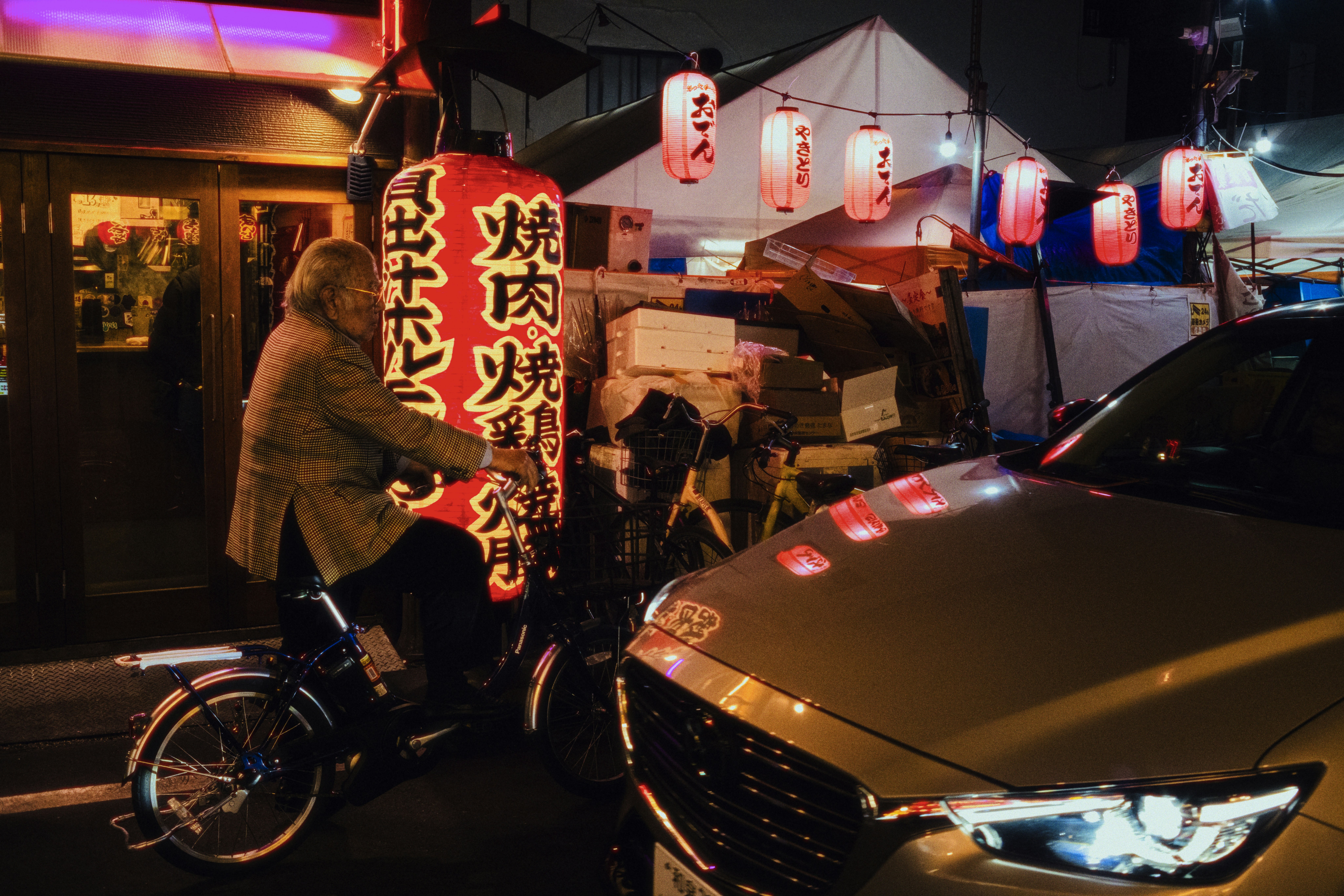 Night Market Lanterns and Bicycle at a Cozy Eatery