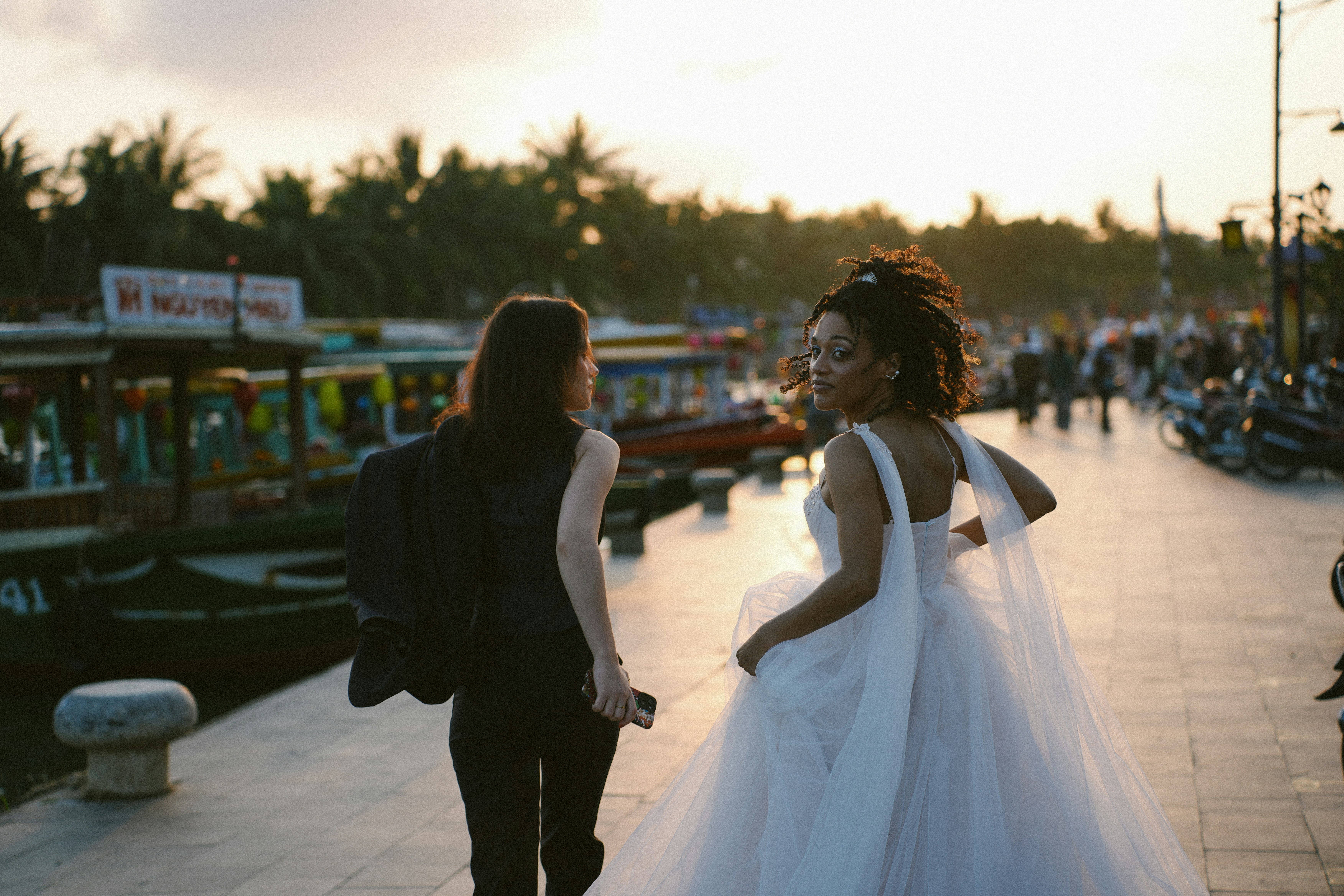 Bridal Moment on the Waterfront Boardwalk