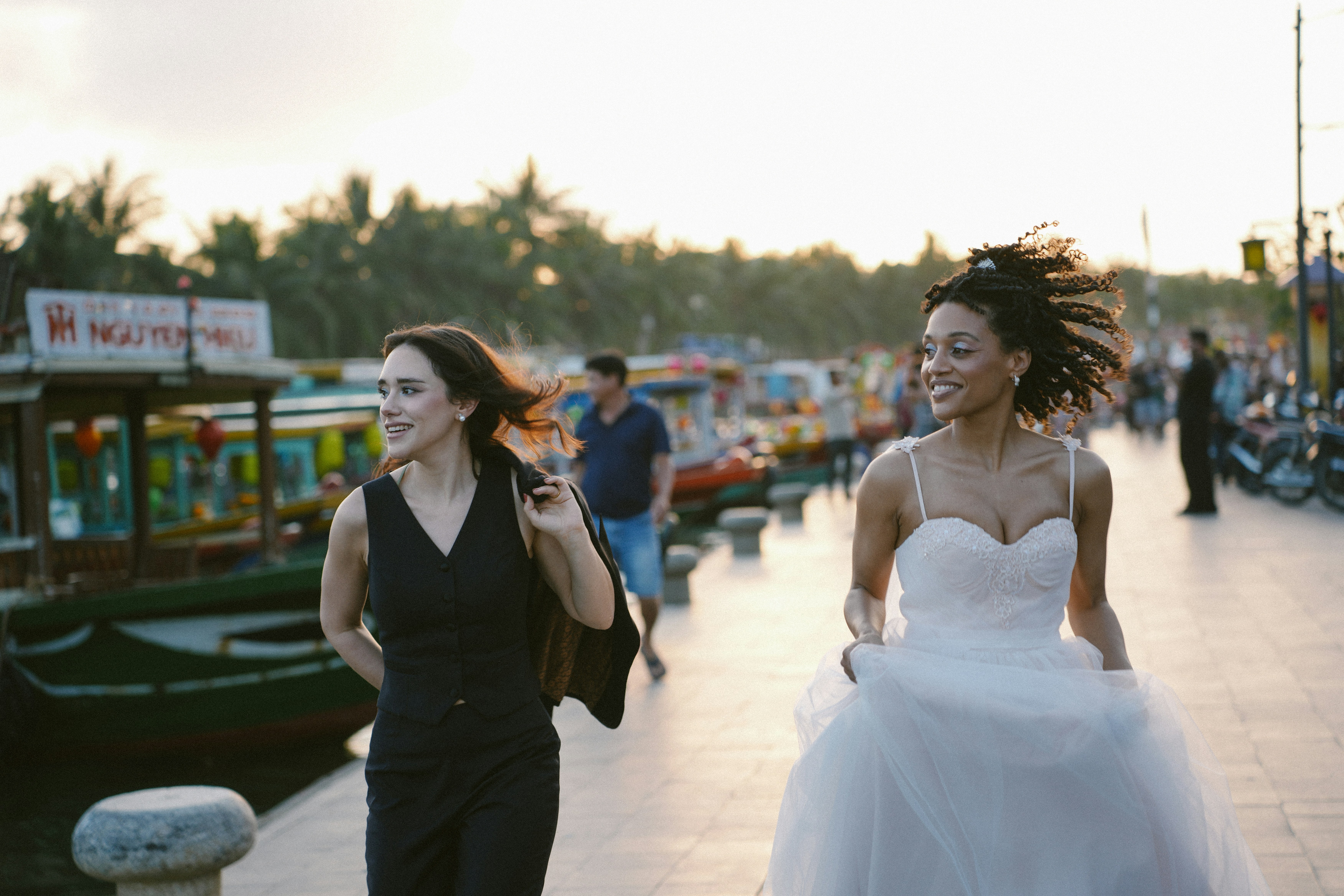Bridal stride by the water’s edge