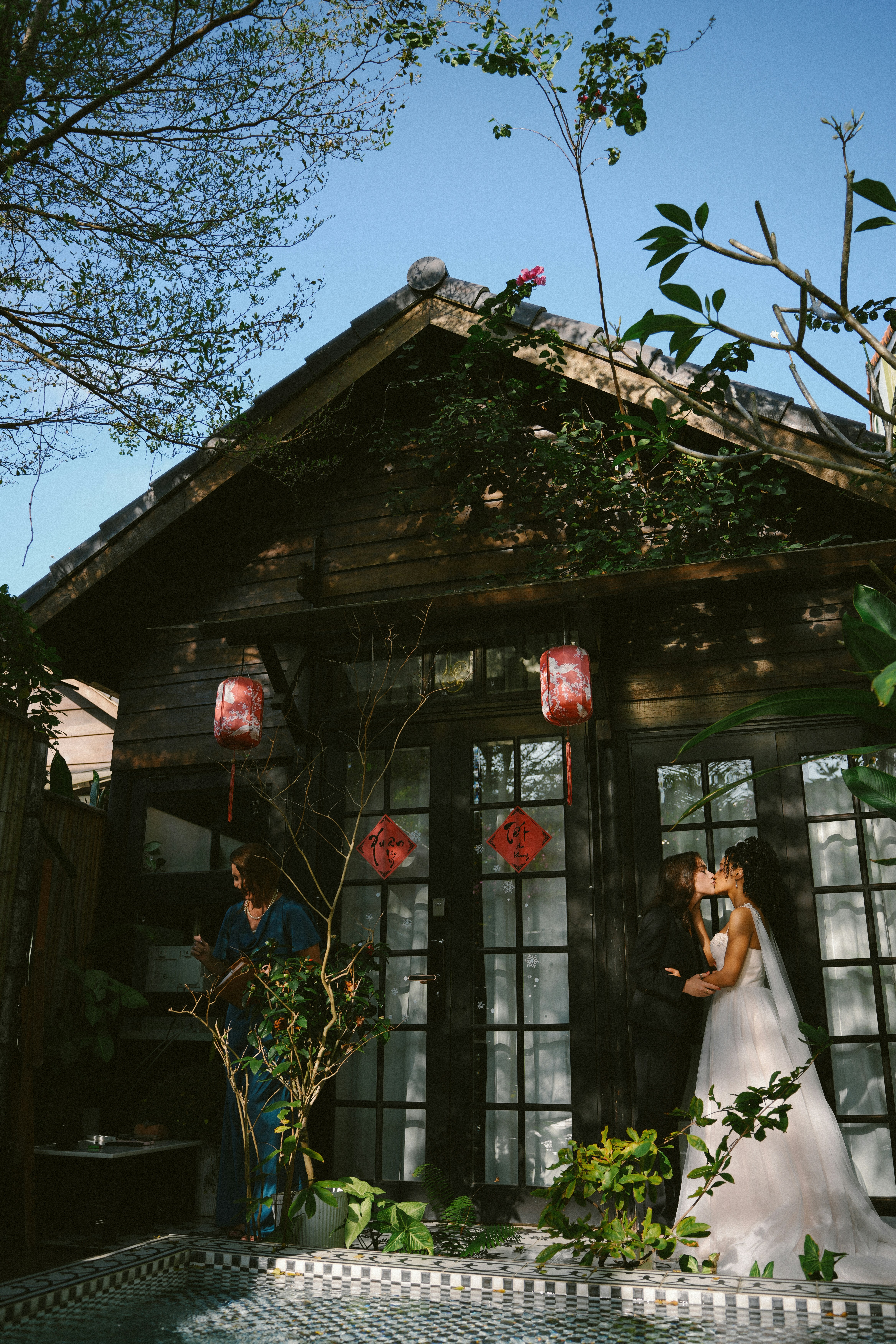 A Quiet Union at the Veranda: Bride and Groom by Lantern Light