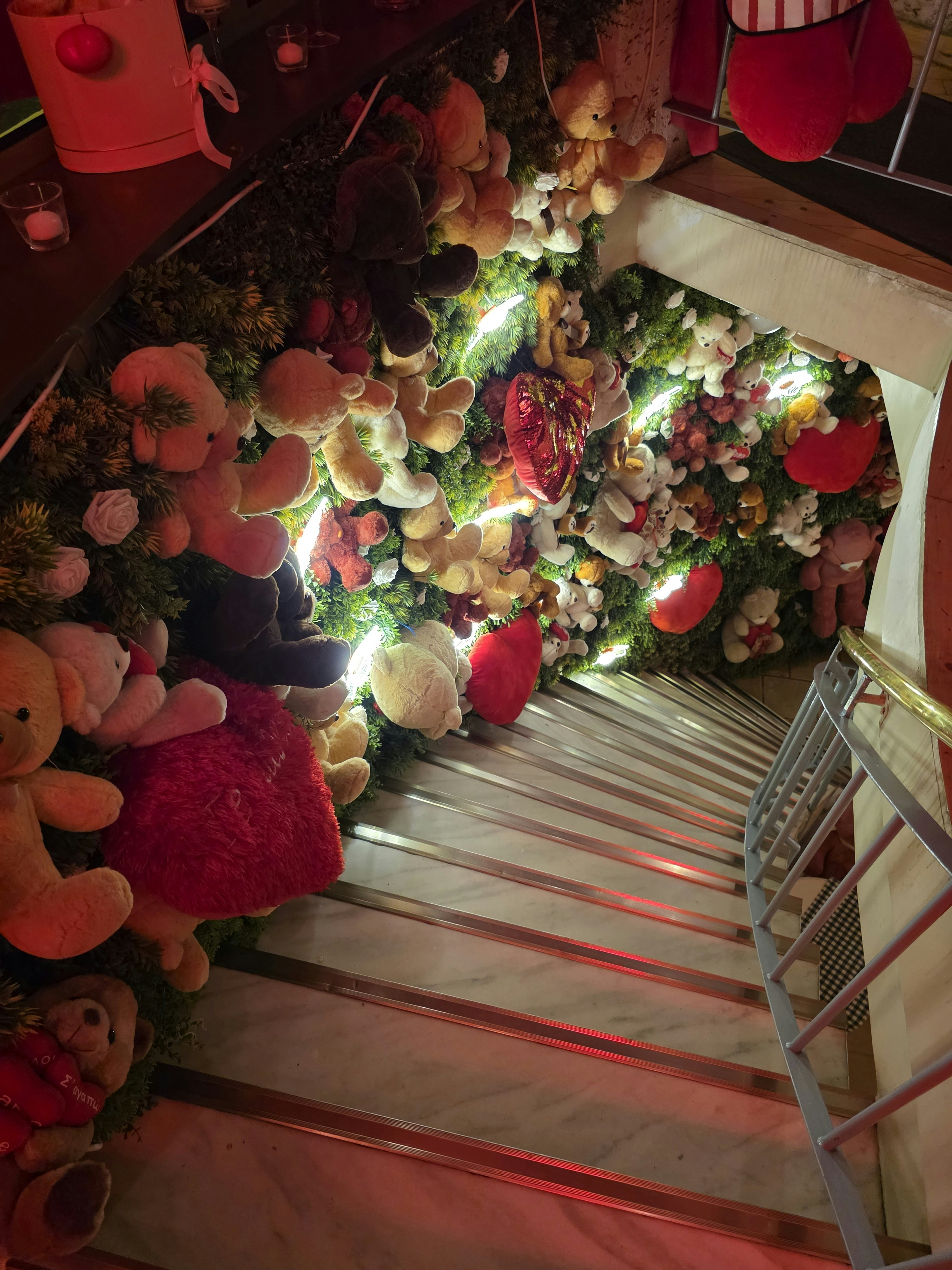Toy-laden staircase to a cozy, festive world