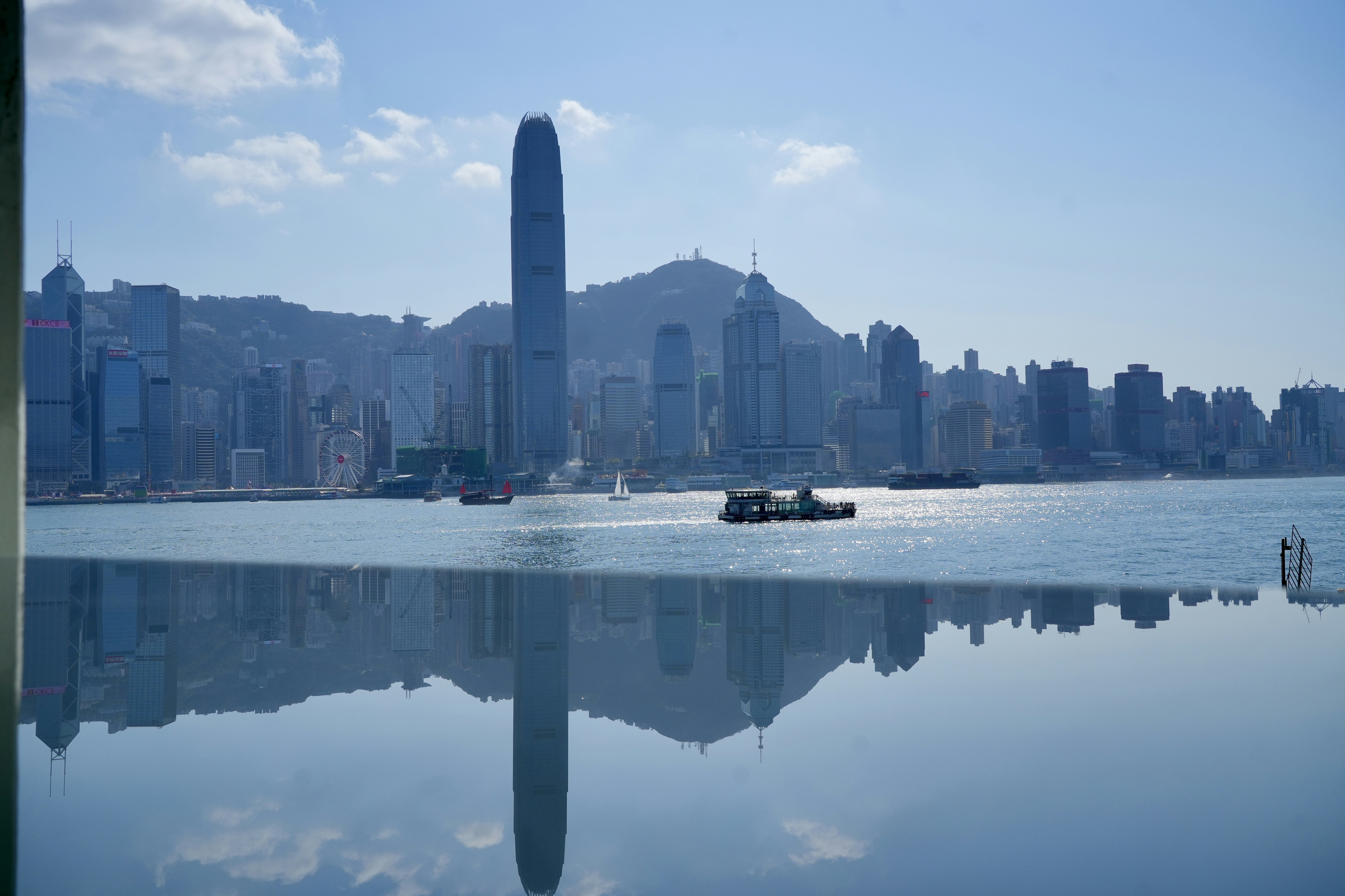 Elevated Horizon: City Silhouette and Water Mirror
