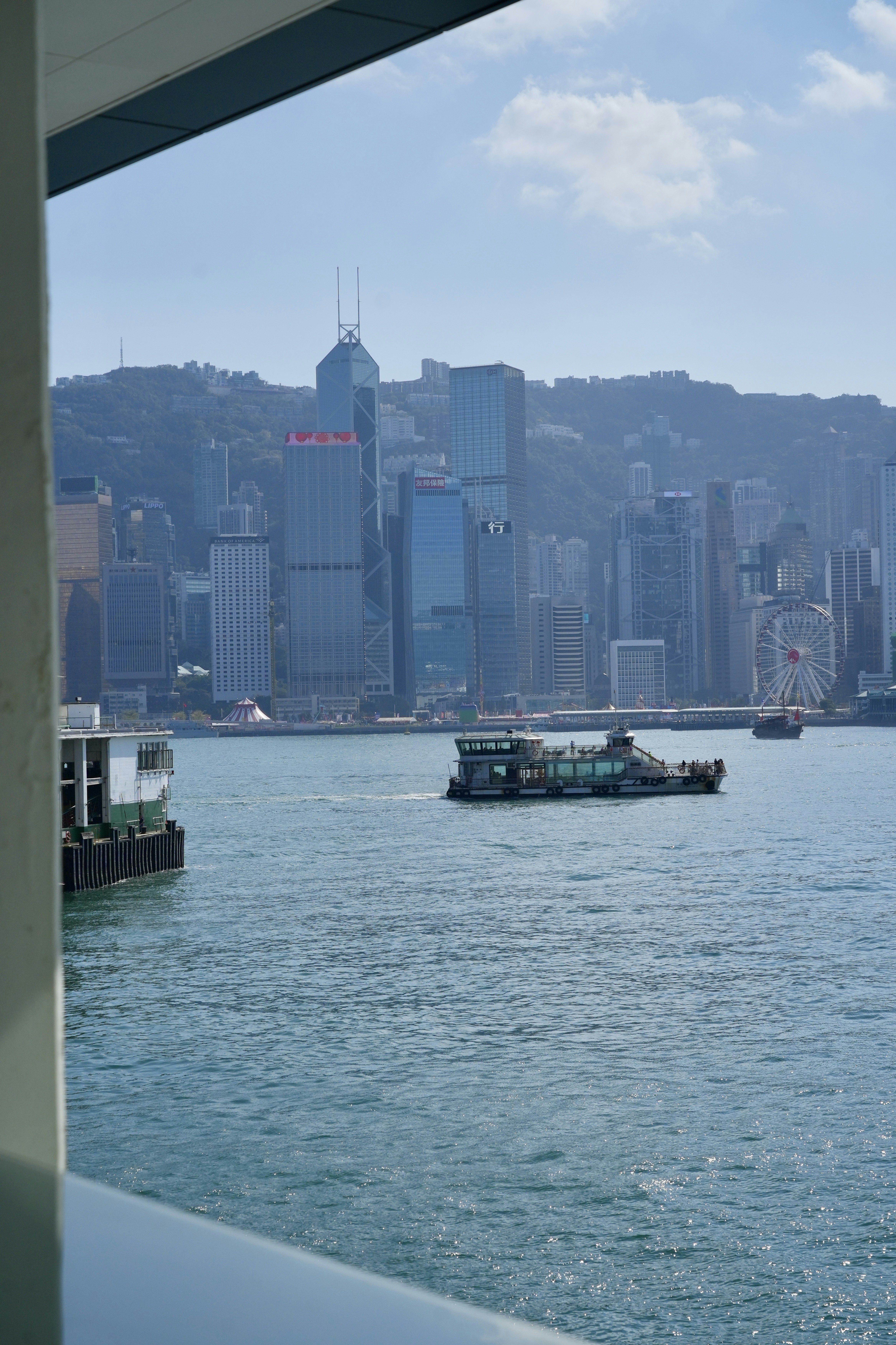 Harbor Vista: City Skyline Framed by the Ferry Pier