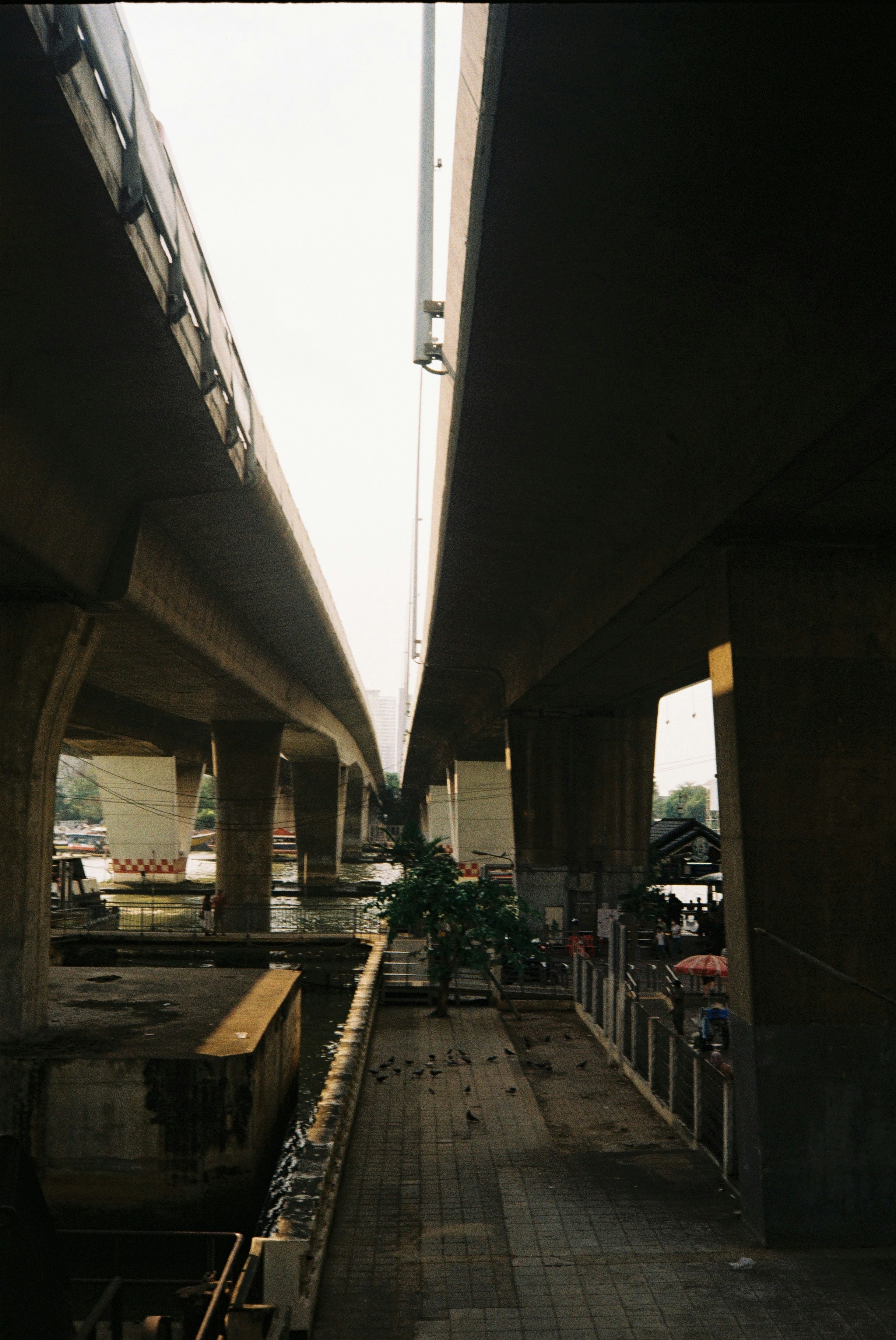 Between Two Ramparts: A Quiet Canal Beneath Overpasses