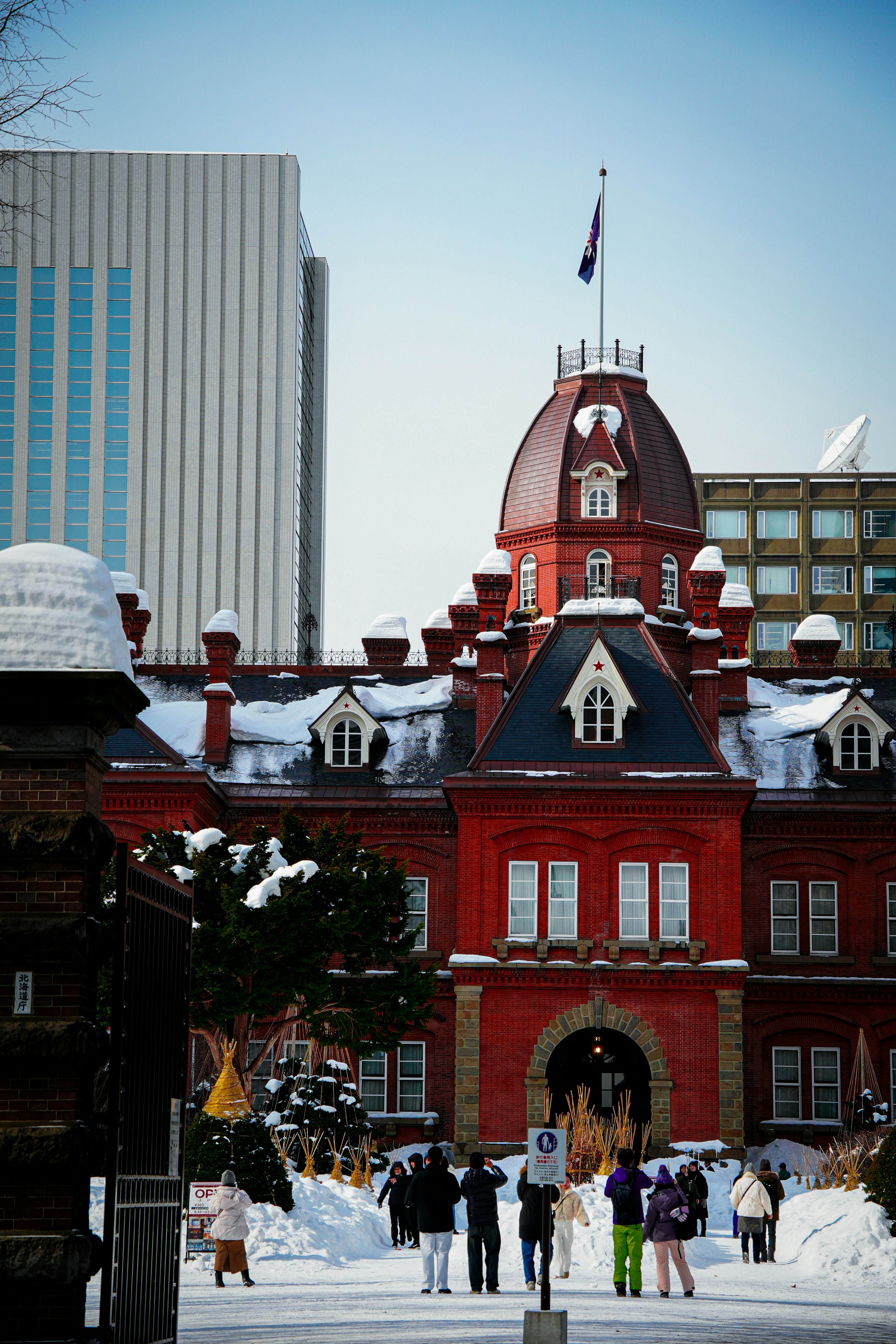 Red Brick Clock Tower Amid Winter Plaza