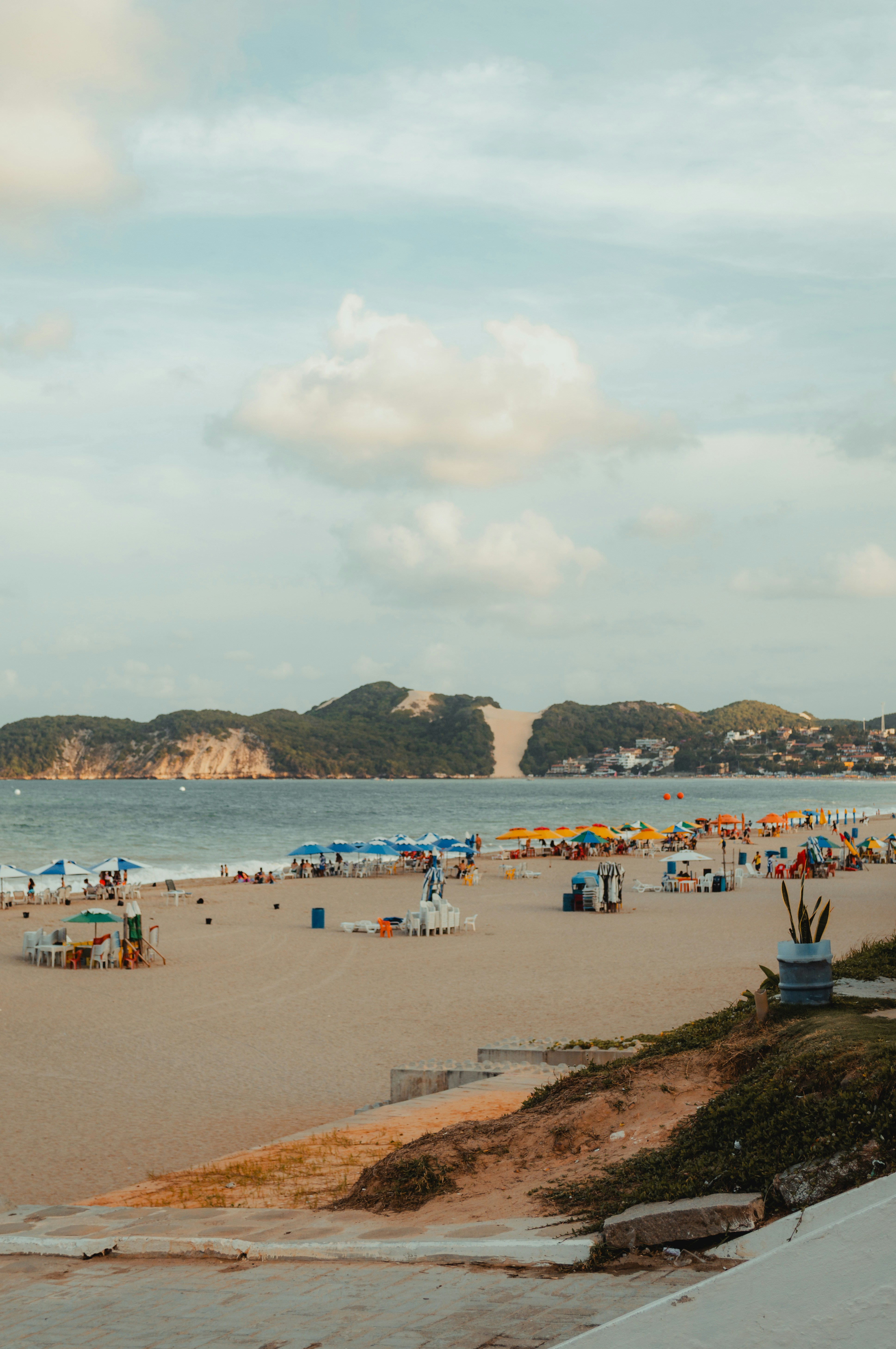 Sunlit Beach Panorama with Dune to Sea Horizon