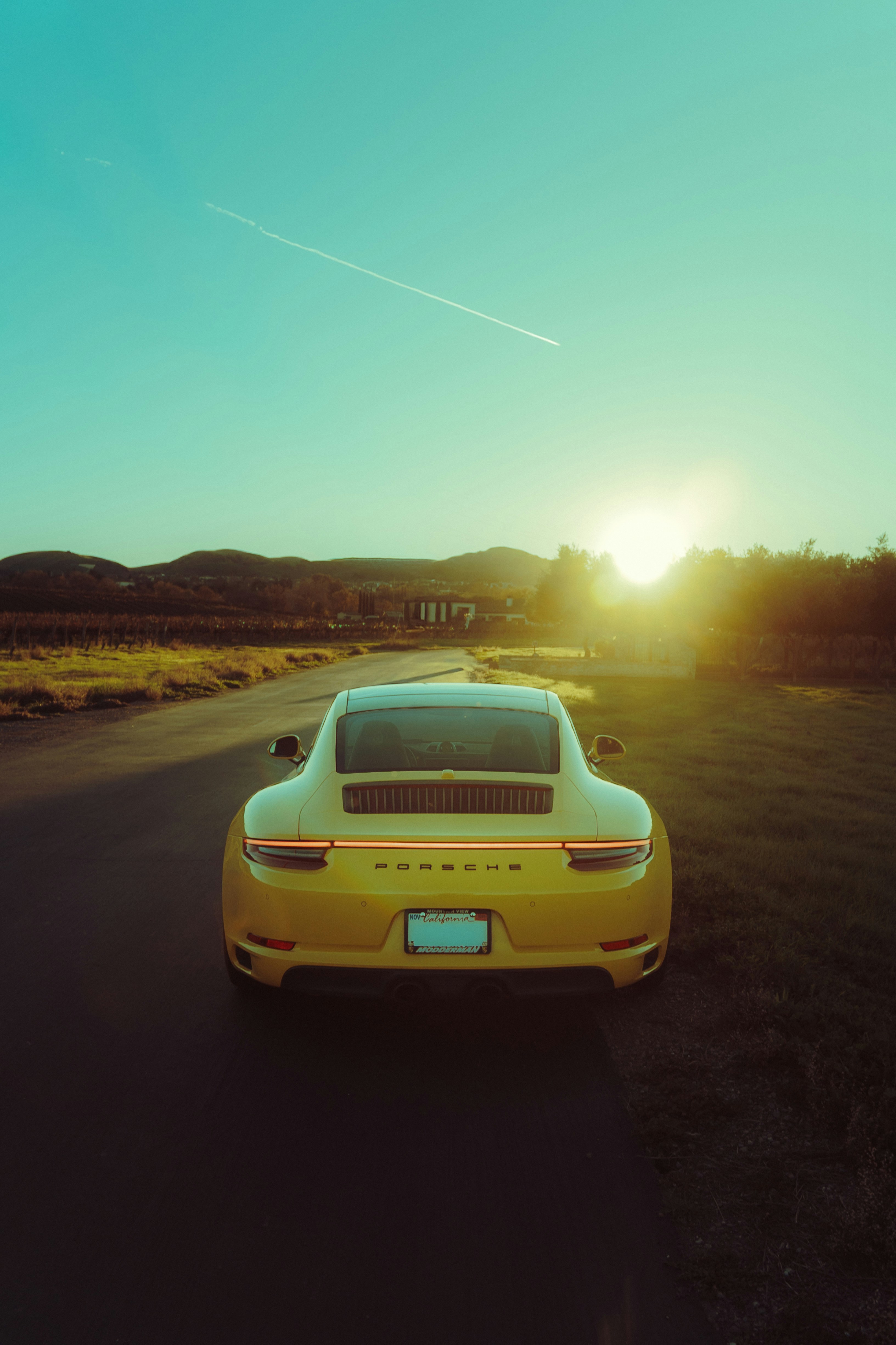 Golden Hour Porsche on a Desert Road