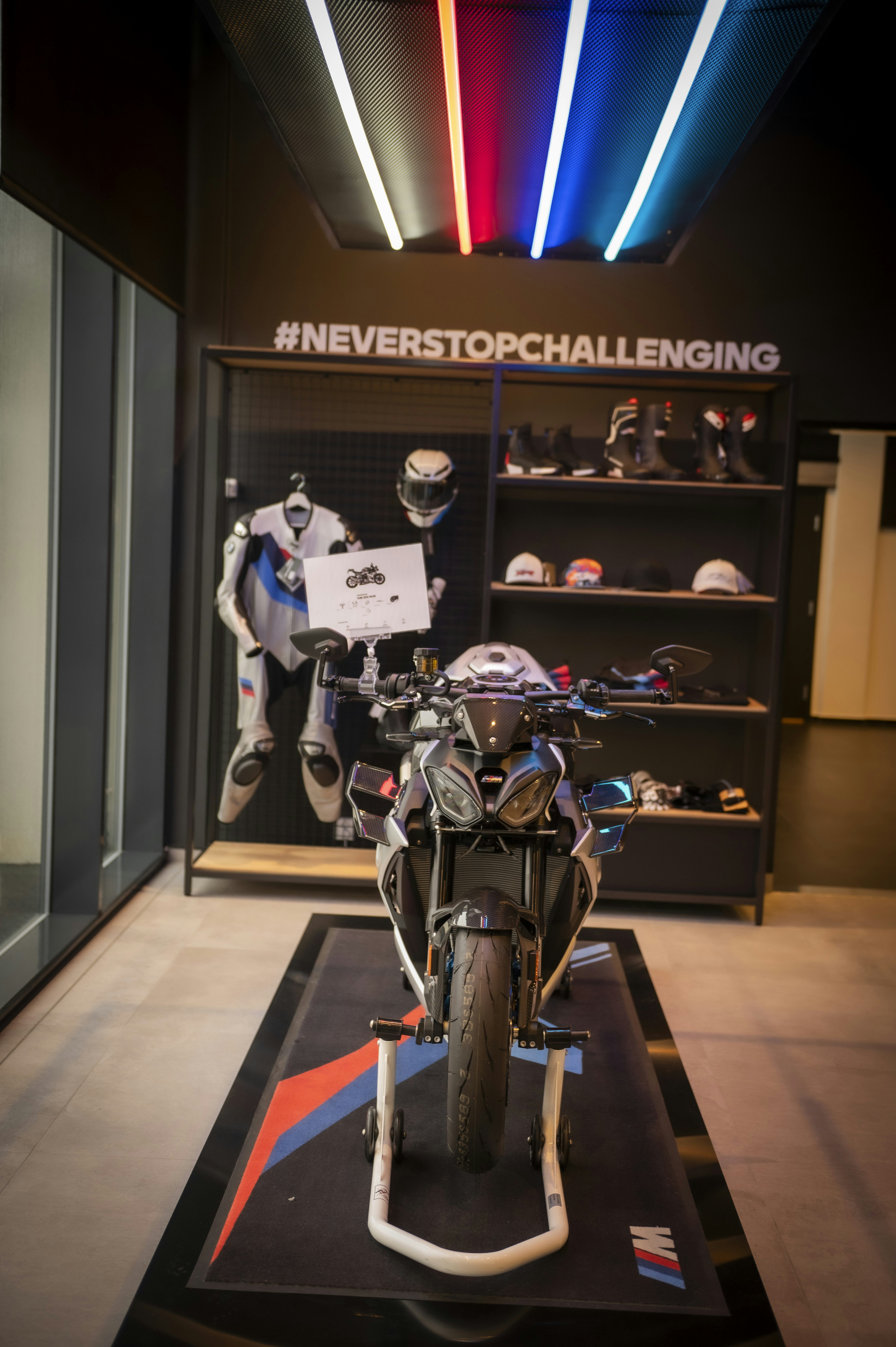 Moto Gallery Neon: A Ducati-styled Ride in the Showroom Spotlight