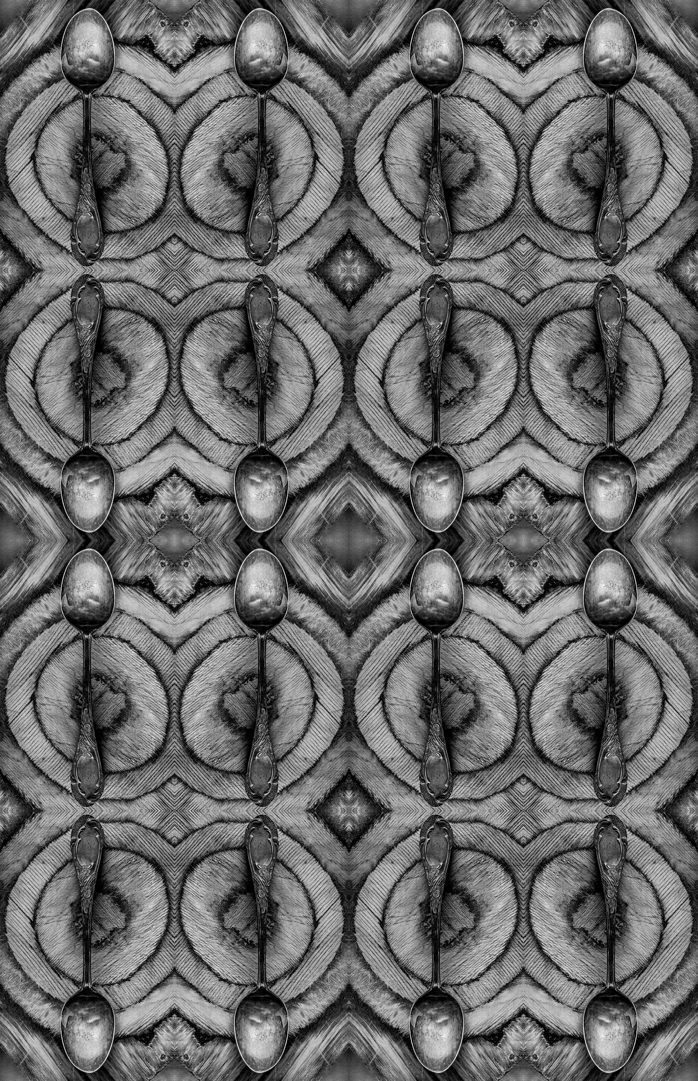 Symmetrical Repetition: Monochrome Orbs in a Kaleidoscopic Tile