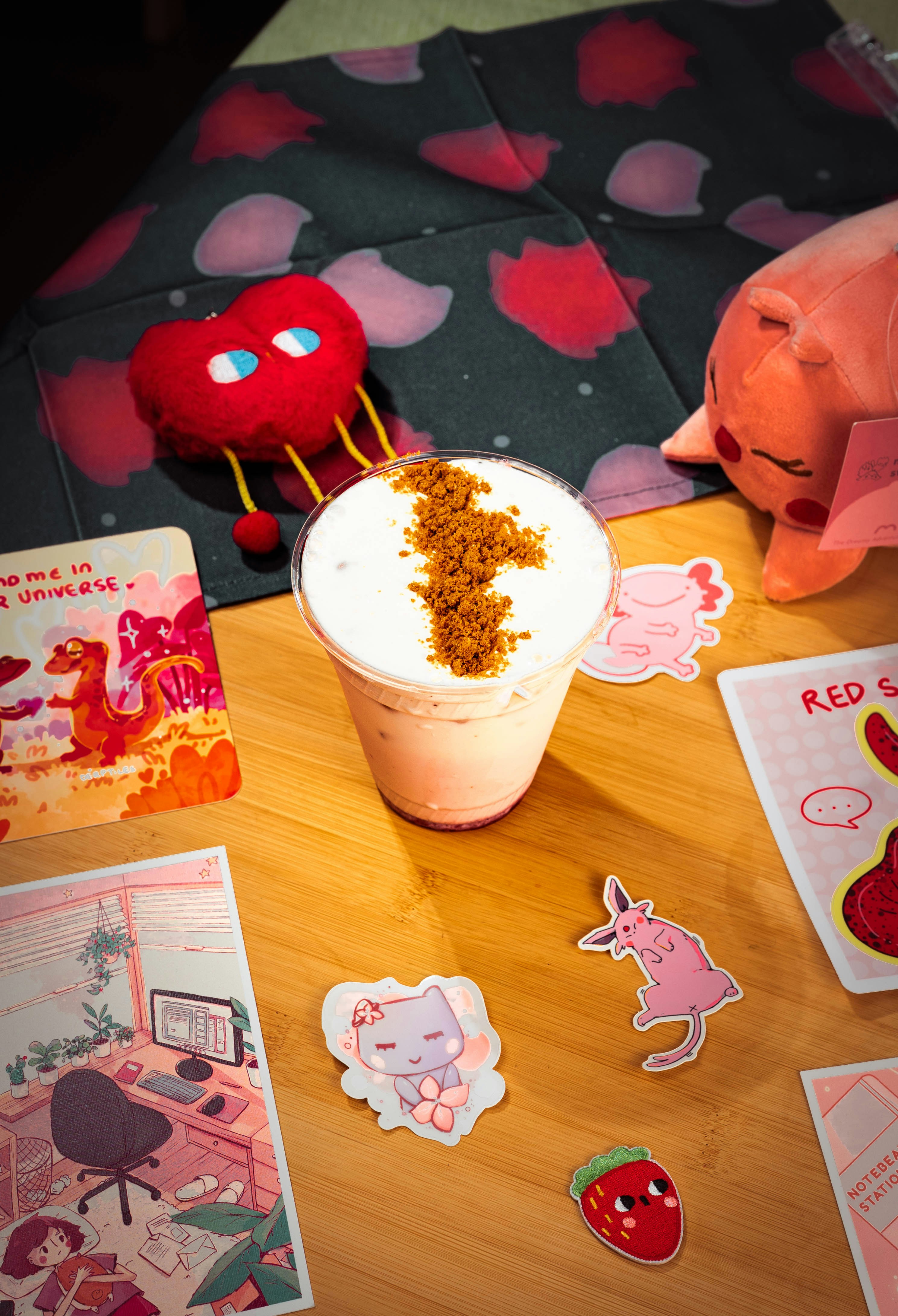 Sweet Scene: A Cup of Cocoa Amid Cute Ephemera