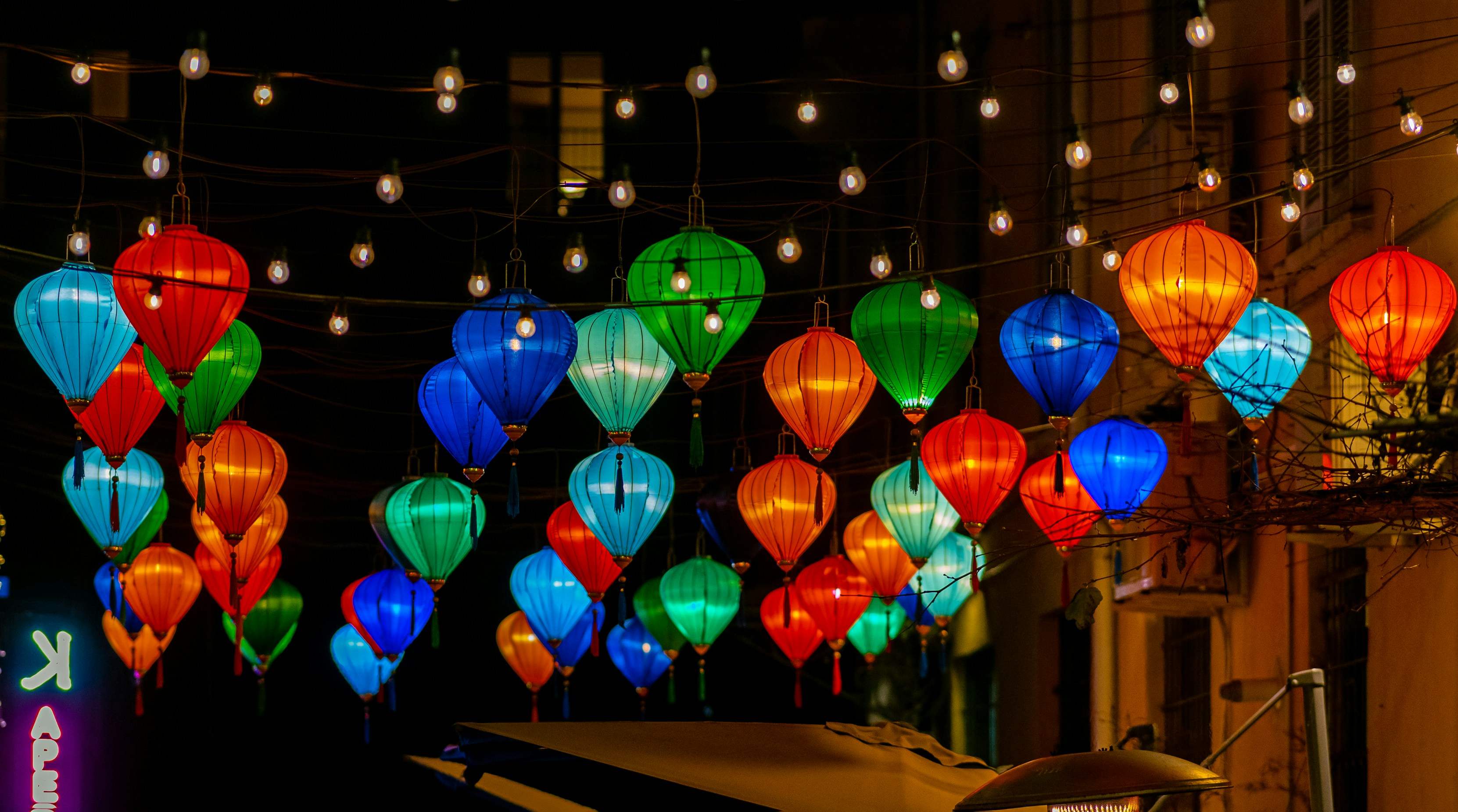Lantern Cascade Over a Night Street