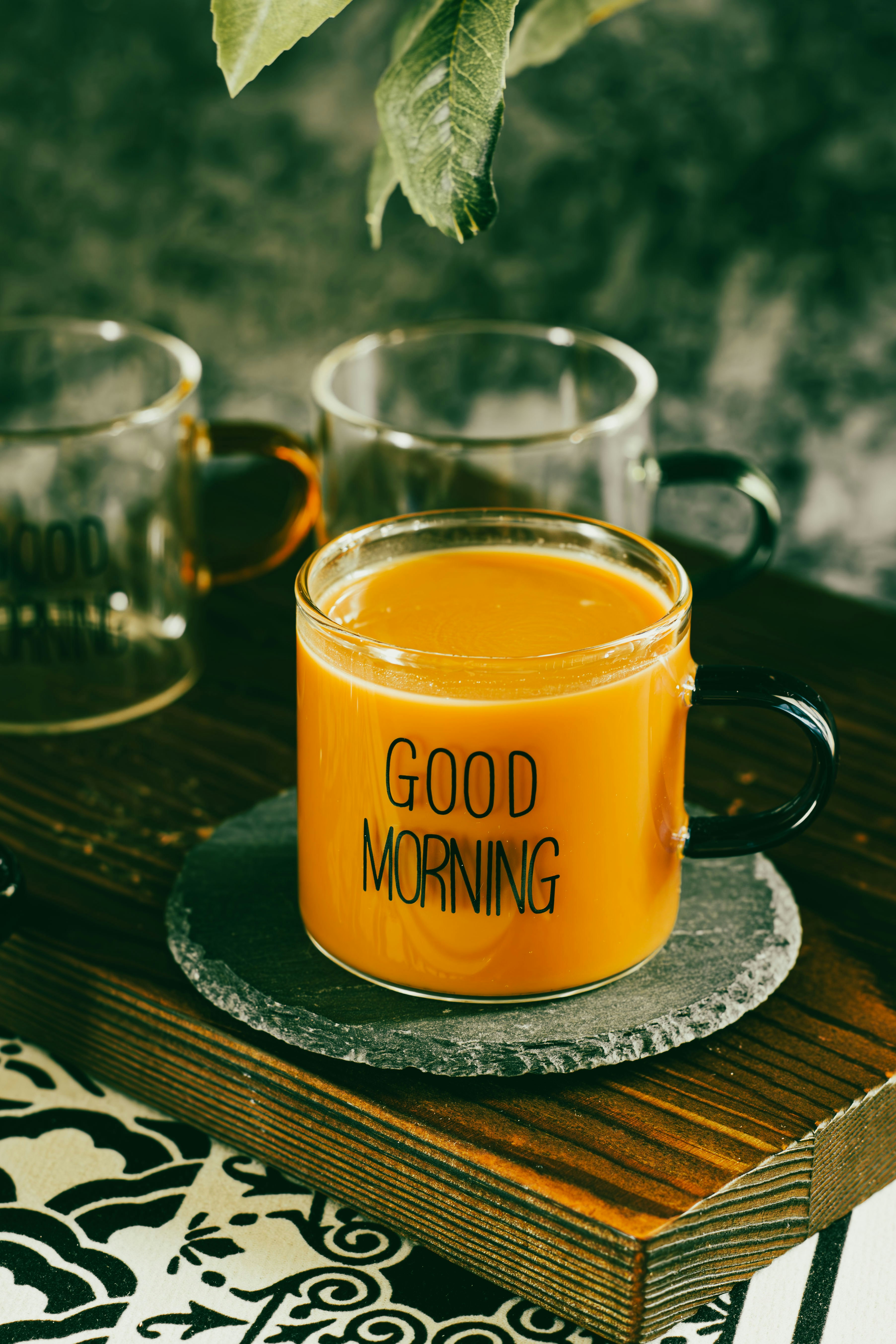 Morning Glow: A Cup of Brightness on a Wooden Morning Bar