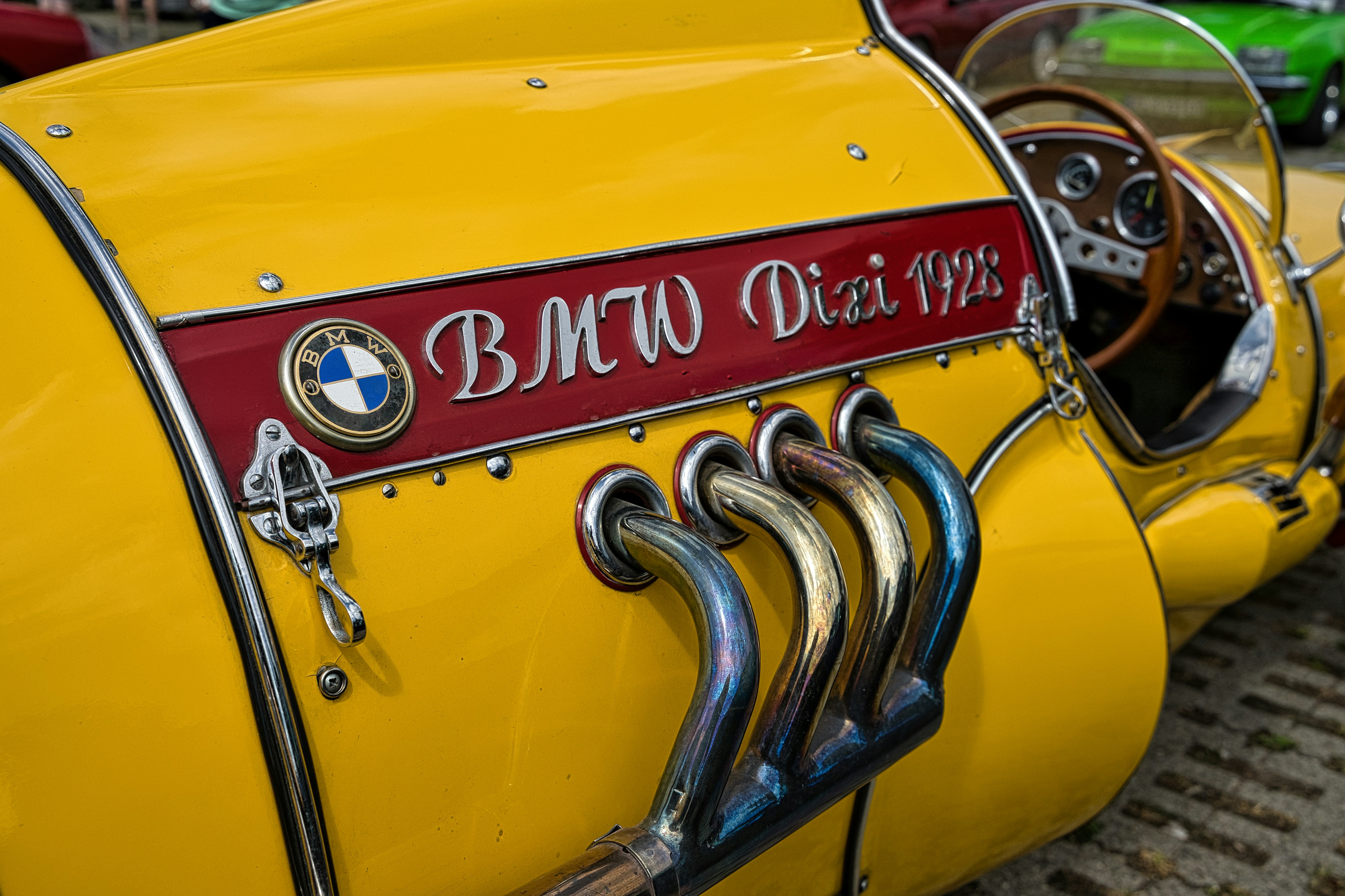 Yellow BMW-Built Thunder: A Vintage Street-Side Powerhouse
