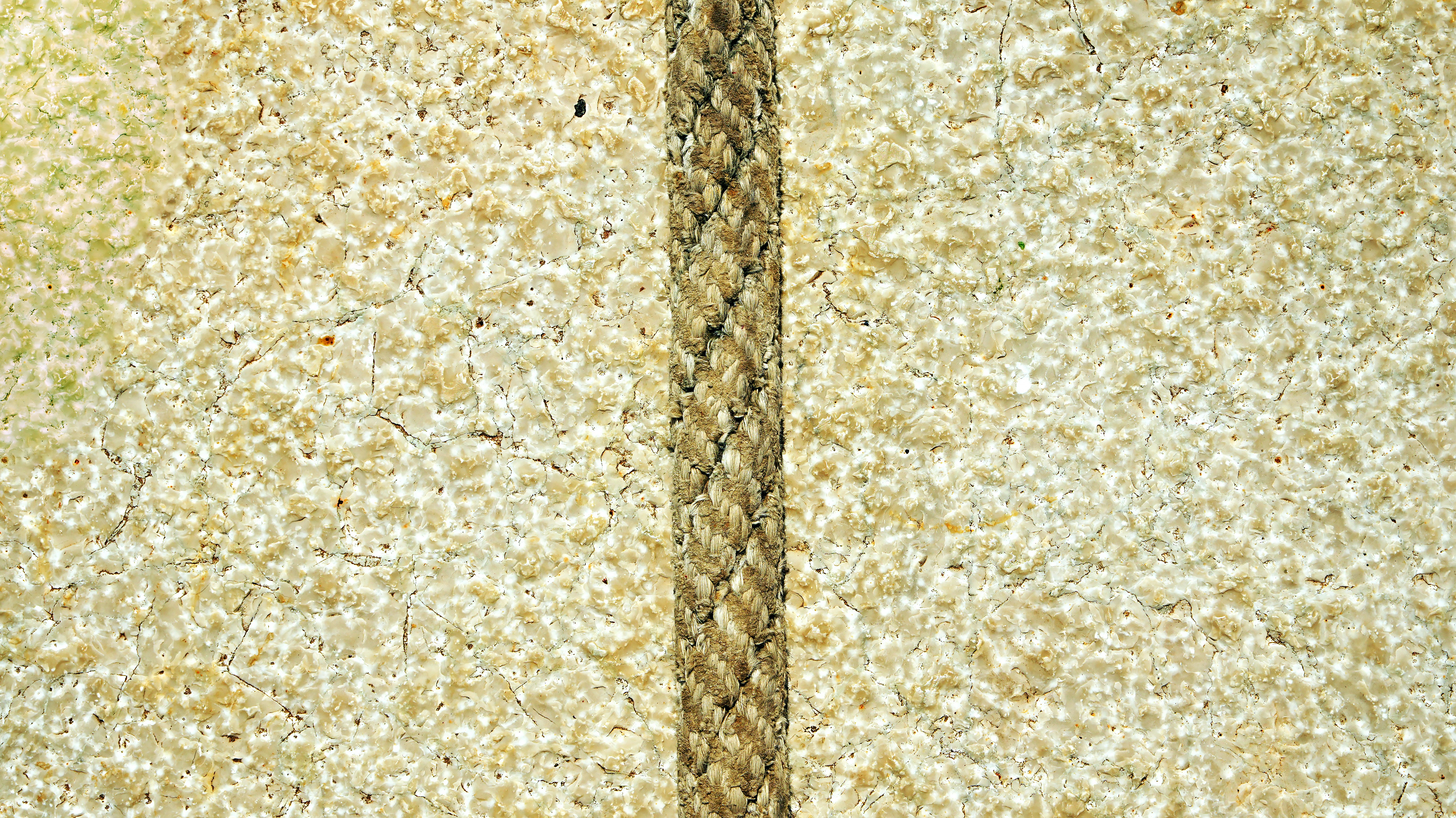 Between the Strands: A Weathered Rope Divides a Concrete Facade