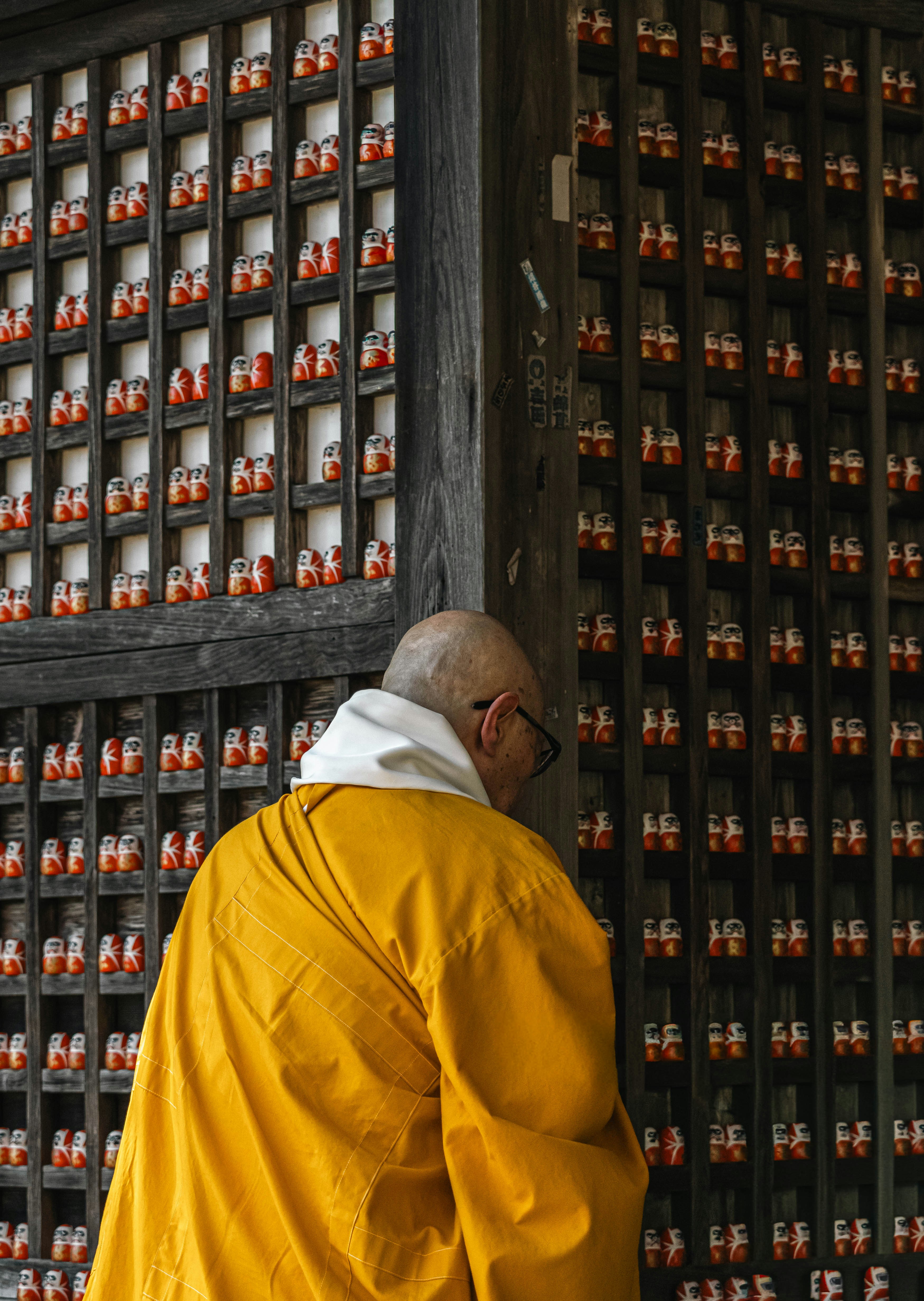 Golden-robed Seeker Among Sacred Shelves