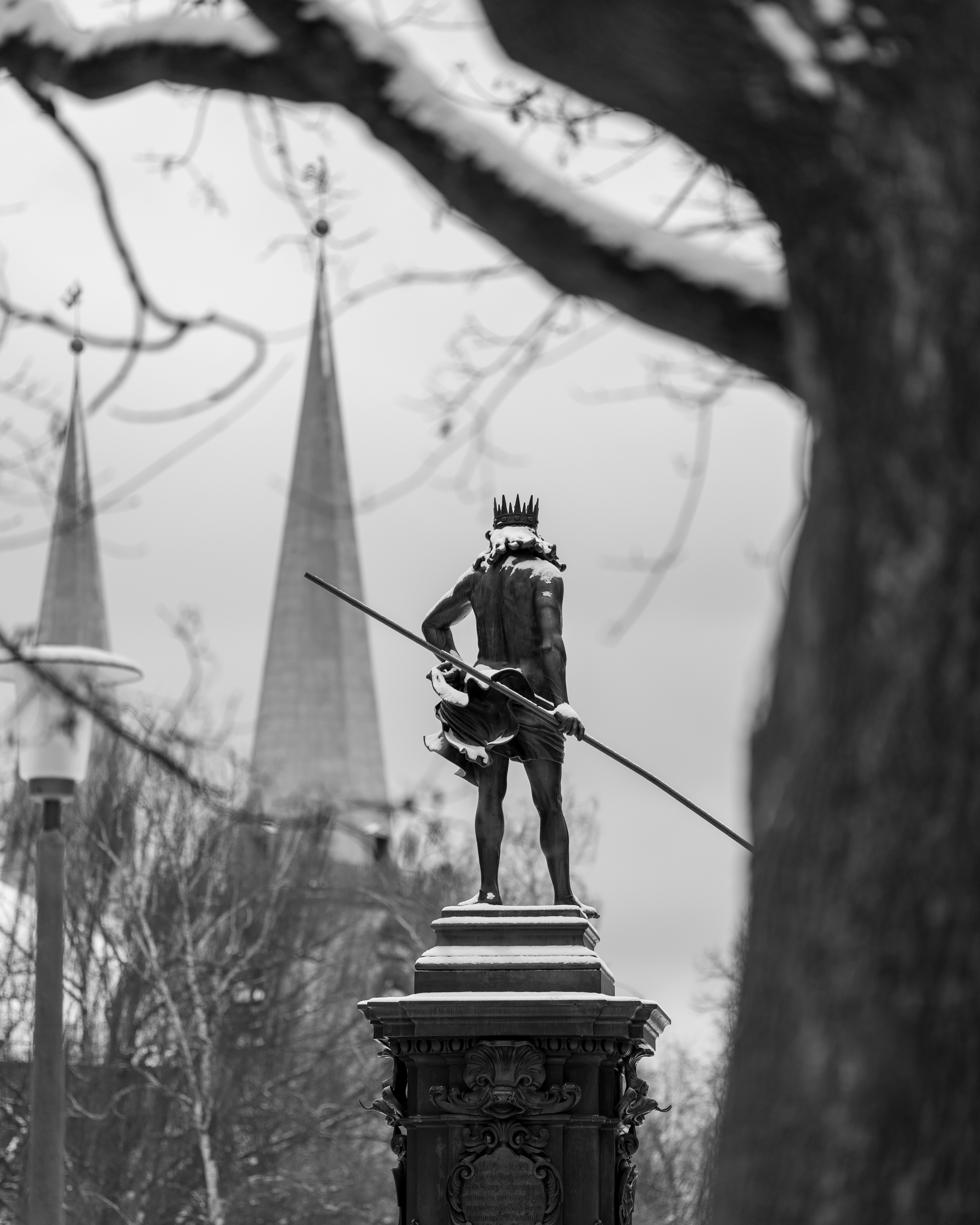 Statue Warrior with Spear under Cathedral Spires