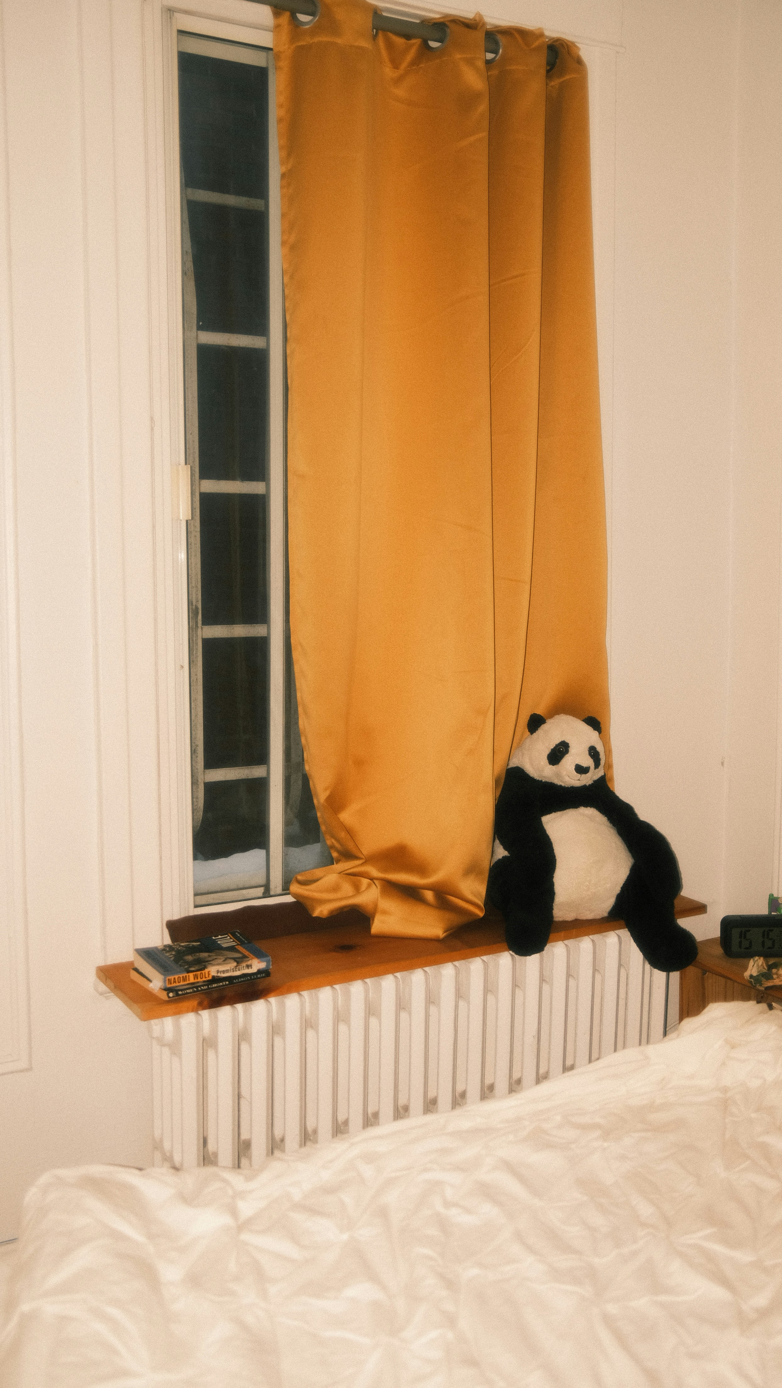 Pandas on the Windowsill: Plush Comfort by Golden Curtains