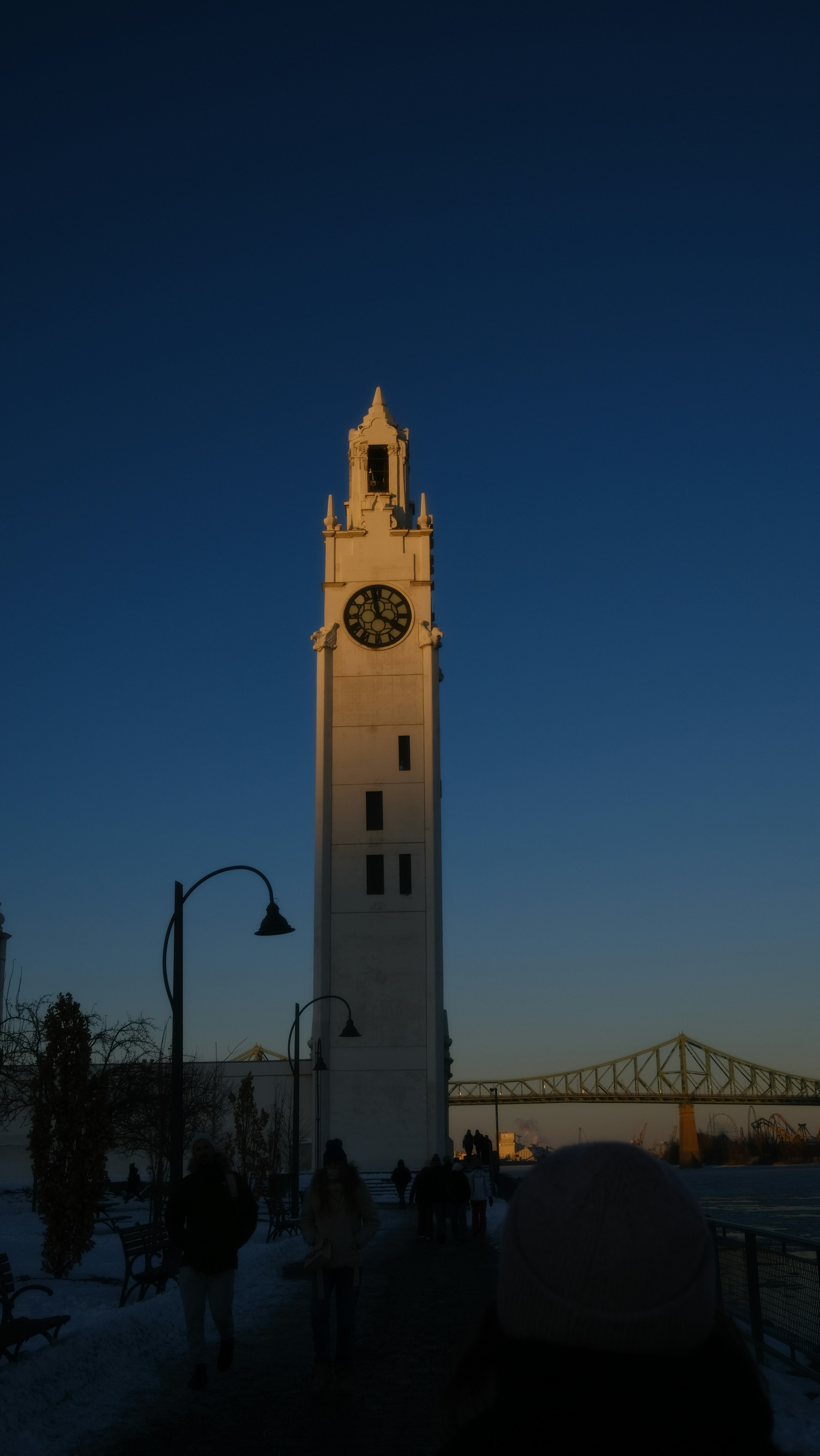 Toe of the Clock Tower at Blue Hour by the Waterfront