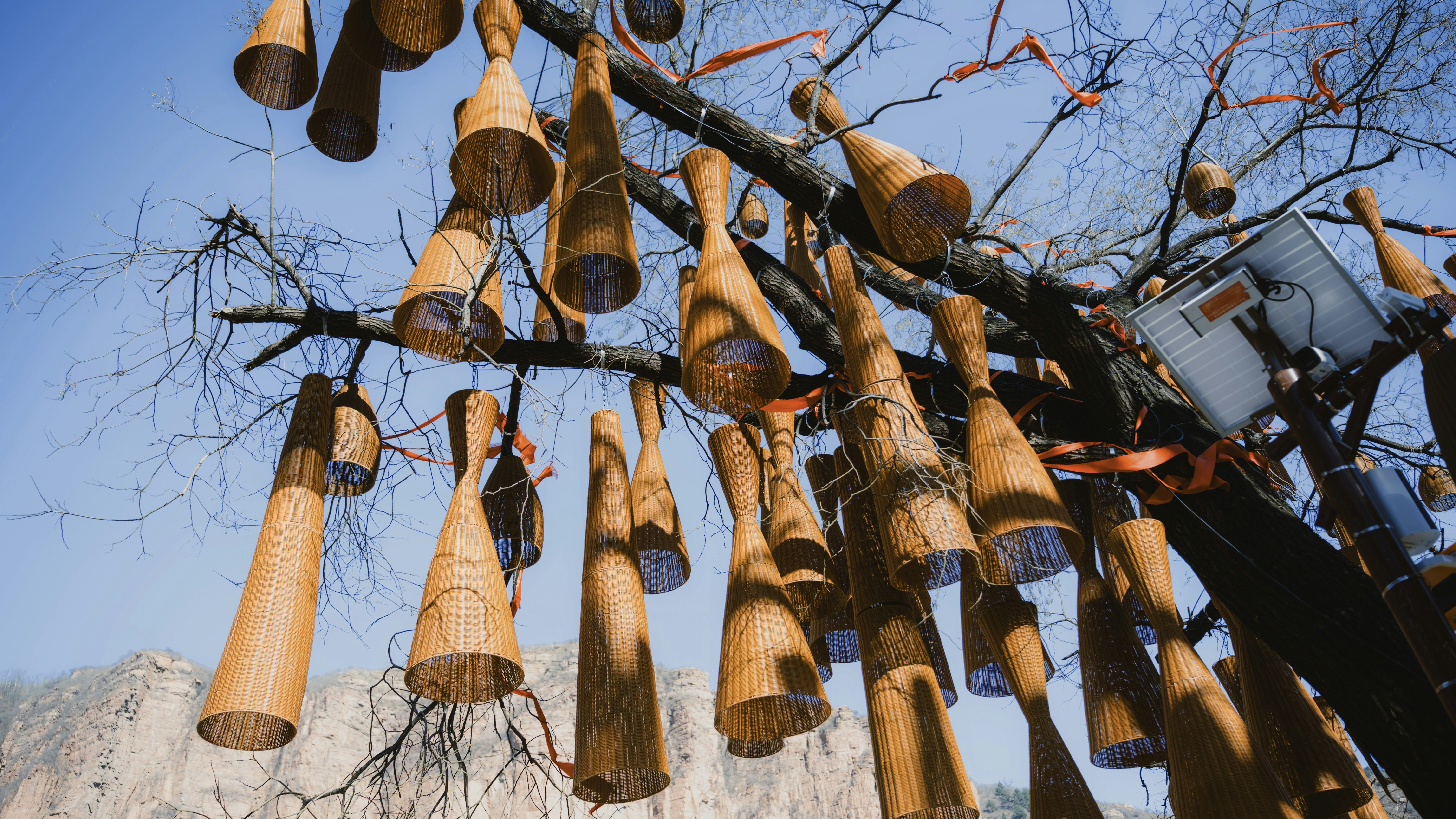 Hanging Threads of Sound: Forest of Wind Chimes under Alpine Sky