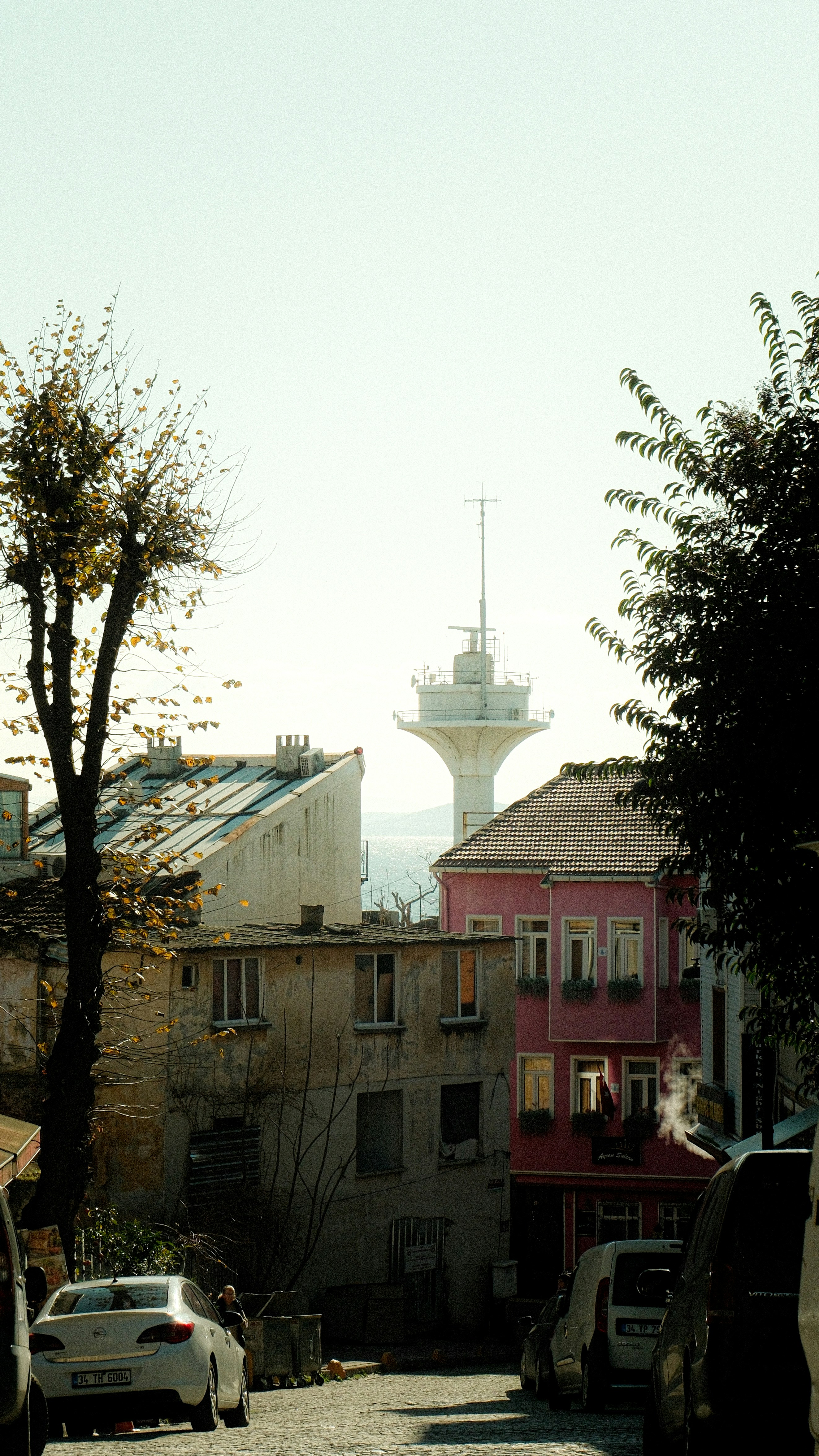 Sunlit Street to the Water Tower