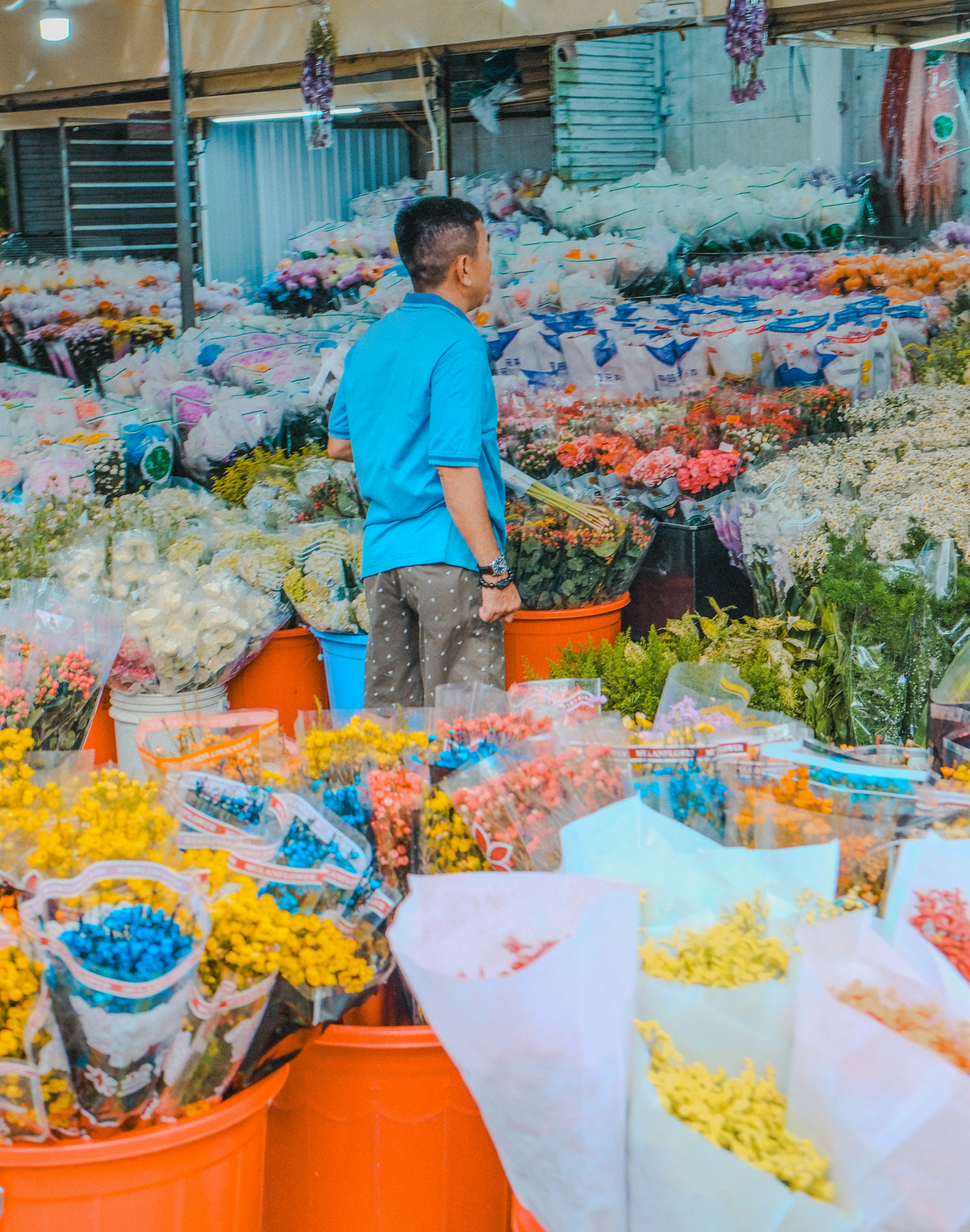 Market Day Portrait: A Blooming Moment in the Flower Stall