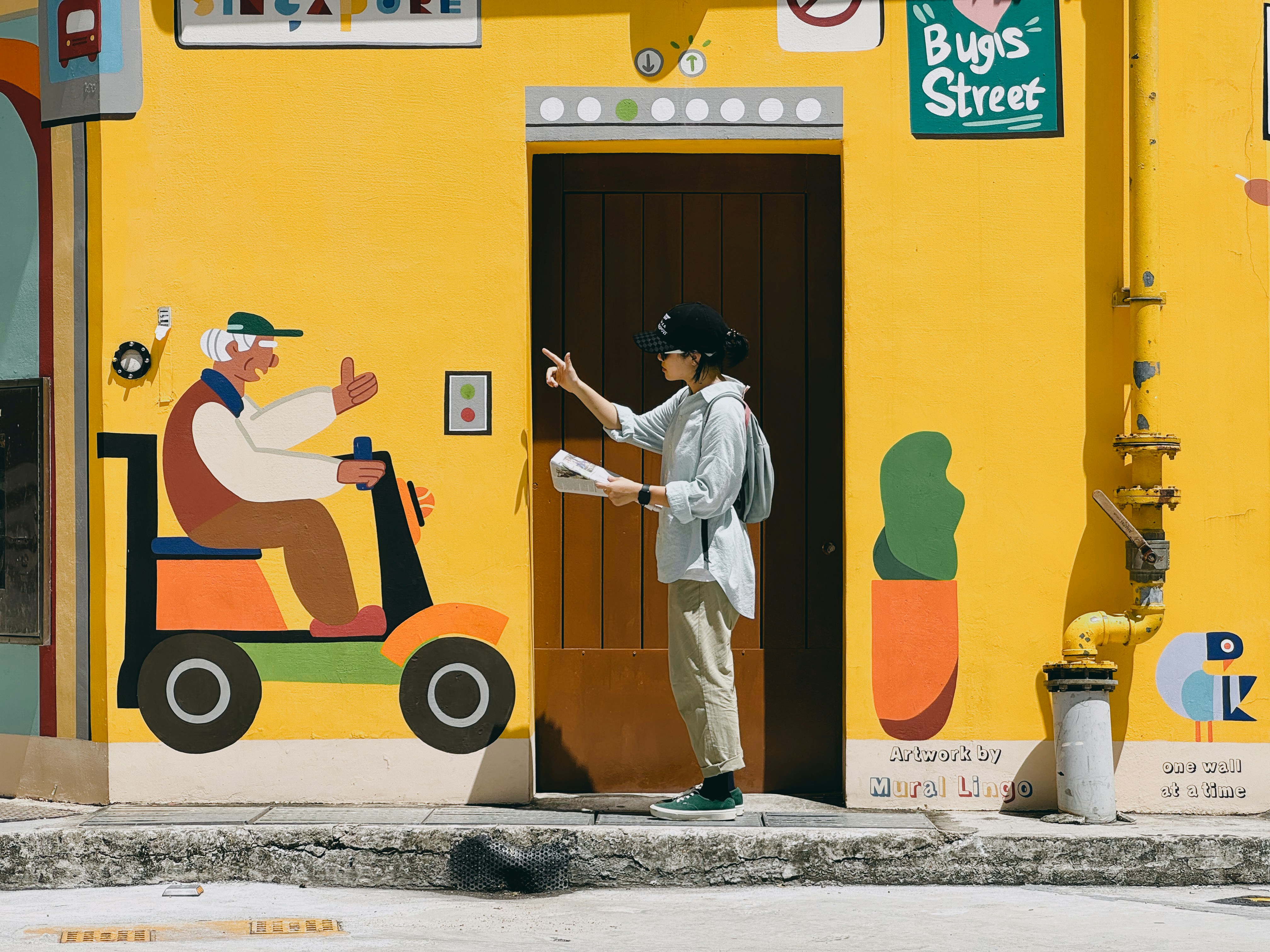 Colorful Alley Dialogue at a Yellow Door