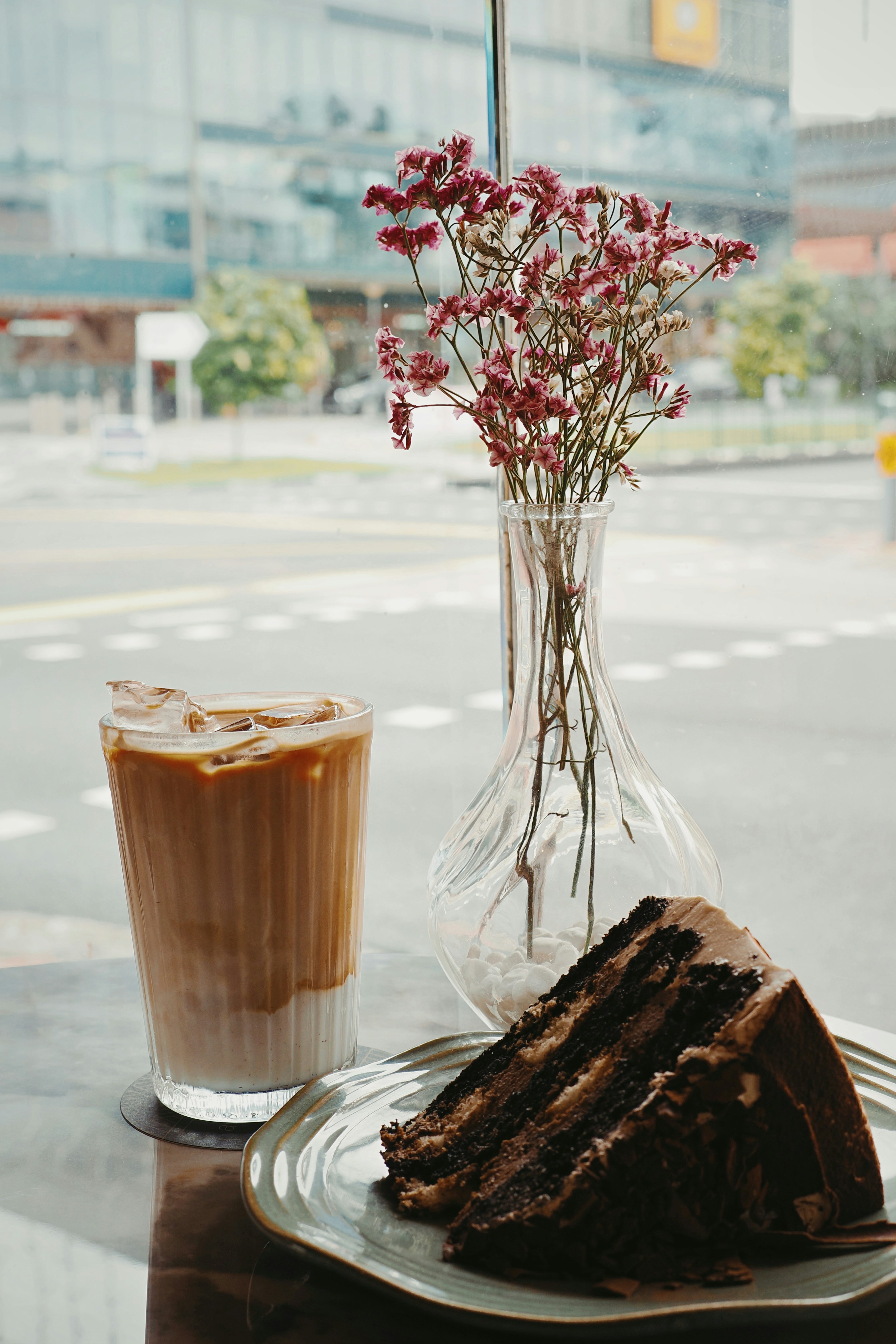Iced Coffee and Floral Still Life by the Window