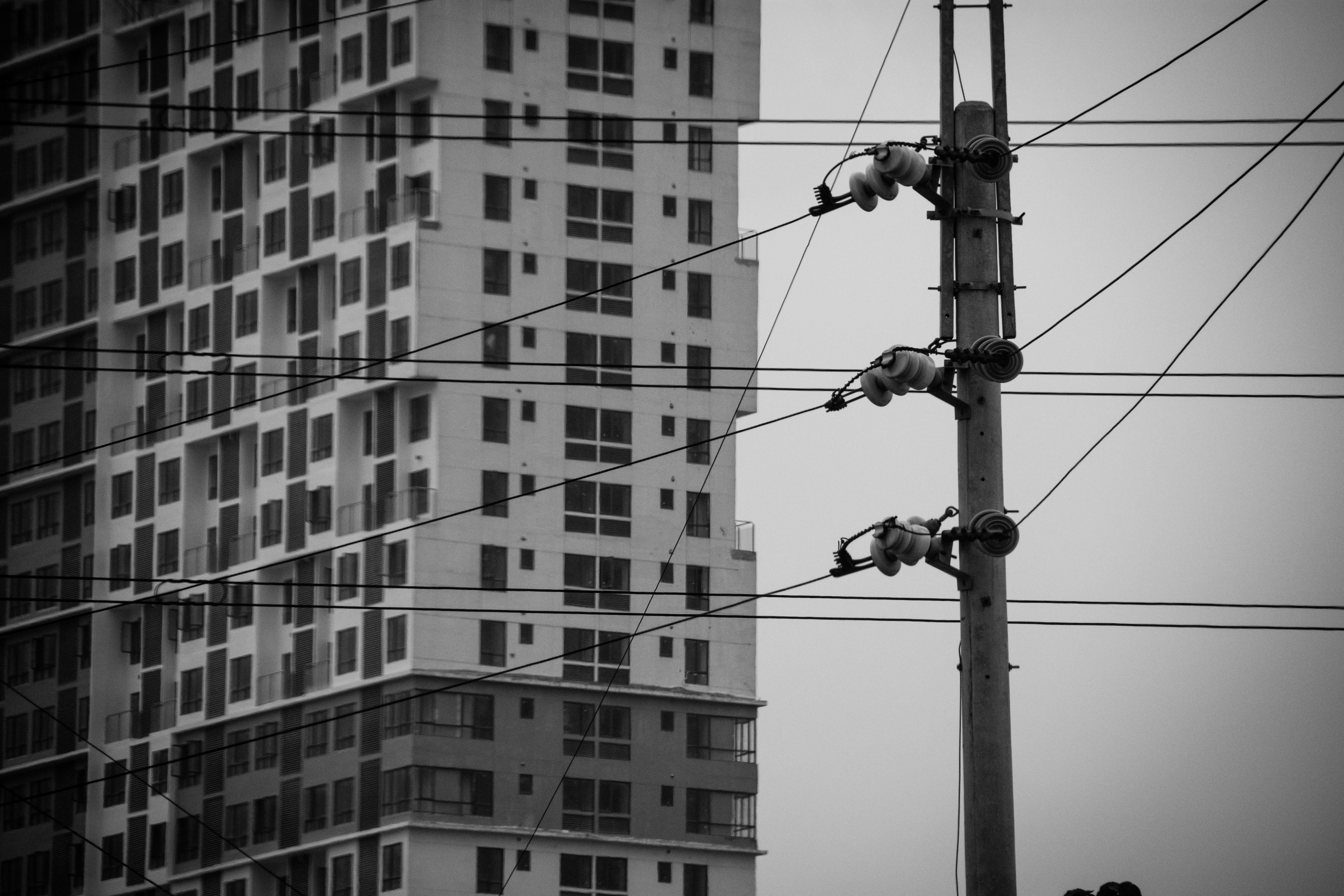 Power Lines and Tower: A Mono Portrait of Urban Geometry